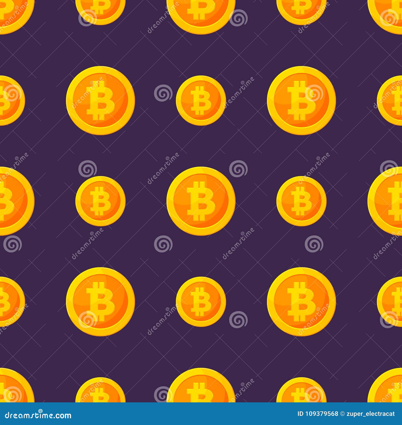 Gold Icon of Bitcoin in Flat Style Isolated on Blue Background. Vector ...