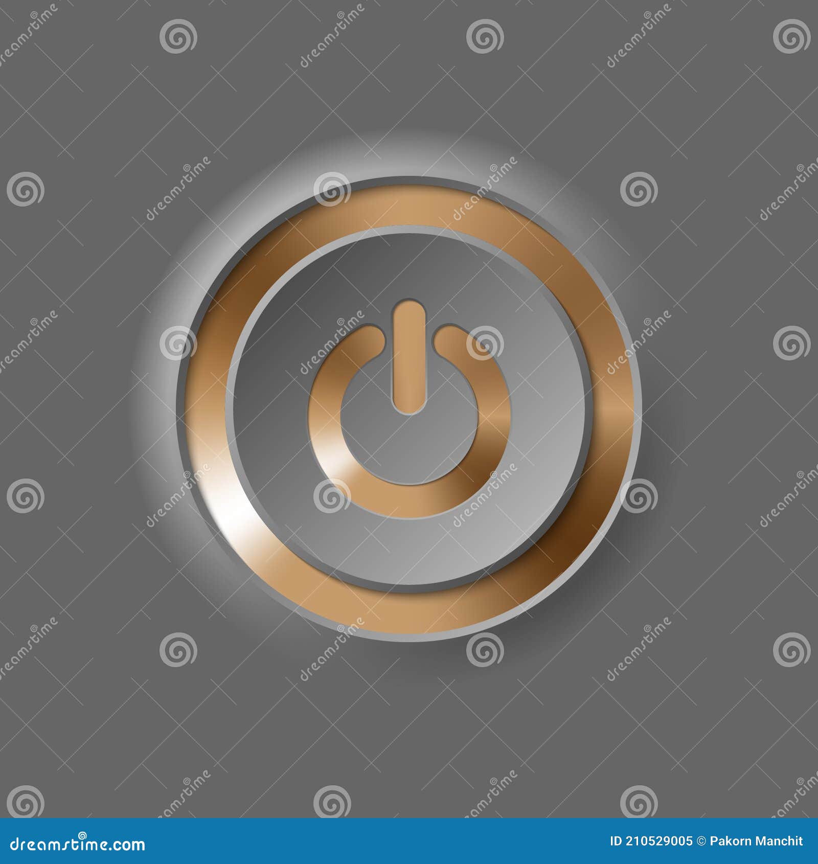 Gold Icon Push-button Power with Shadow on a Gray Background, Vector ...