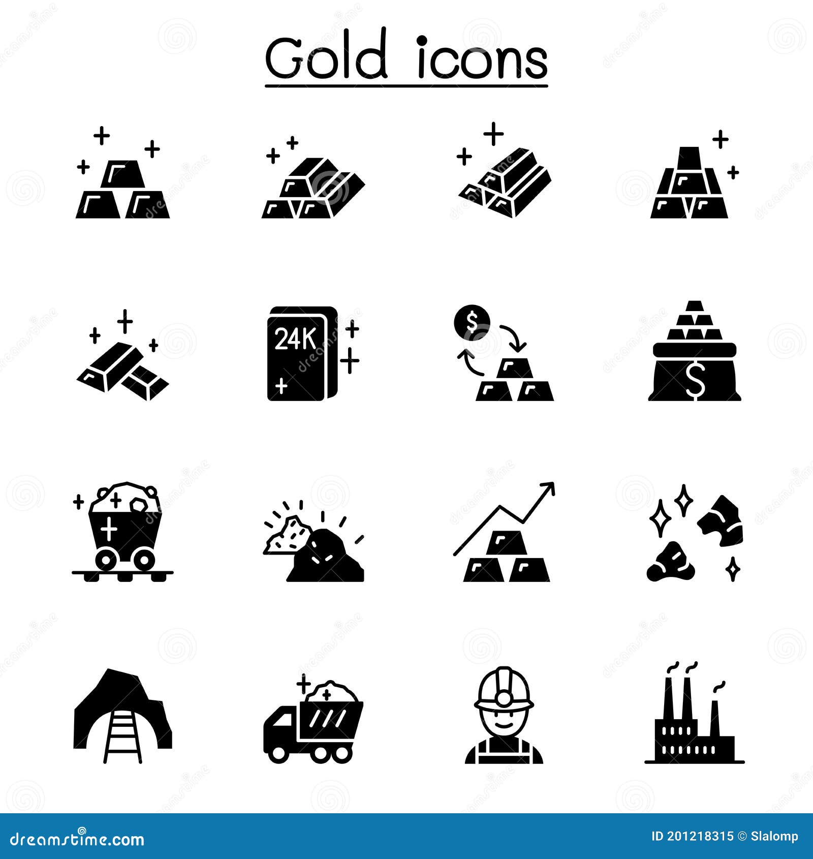 Gold Icon Set in Vector Illustration Graphic Design Solid Style Stock ...