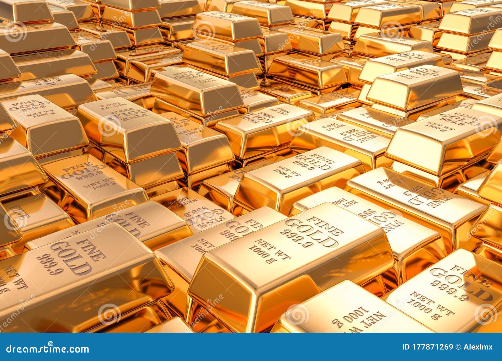 Gold Ingots, Bars Background. 3D Rendering Stock Illustration ...
