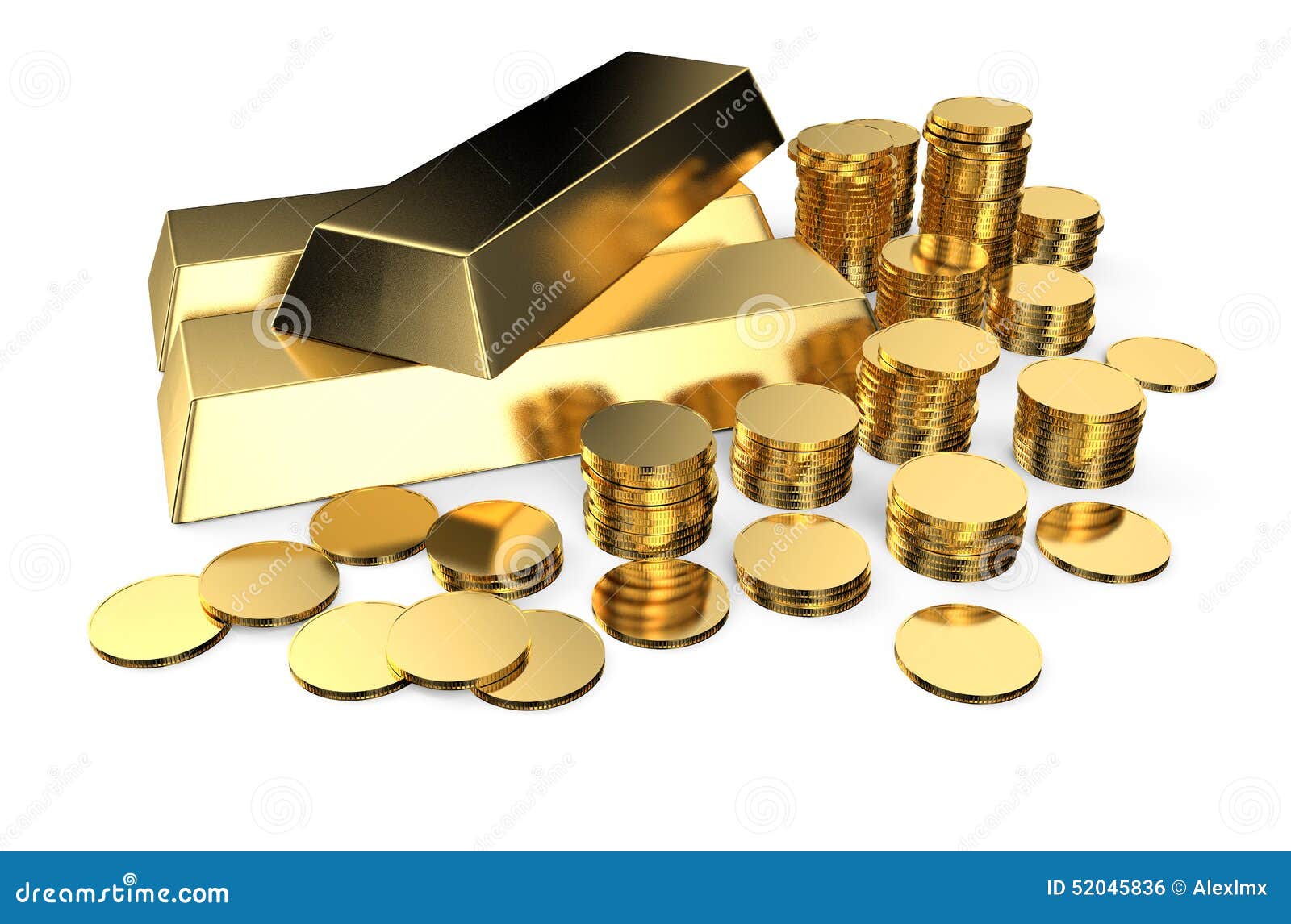 Gold ingots and coins stock illustration. Illustration of budget - 52045836