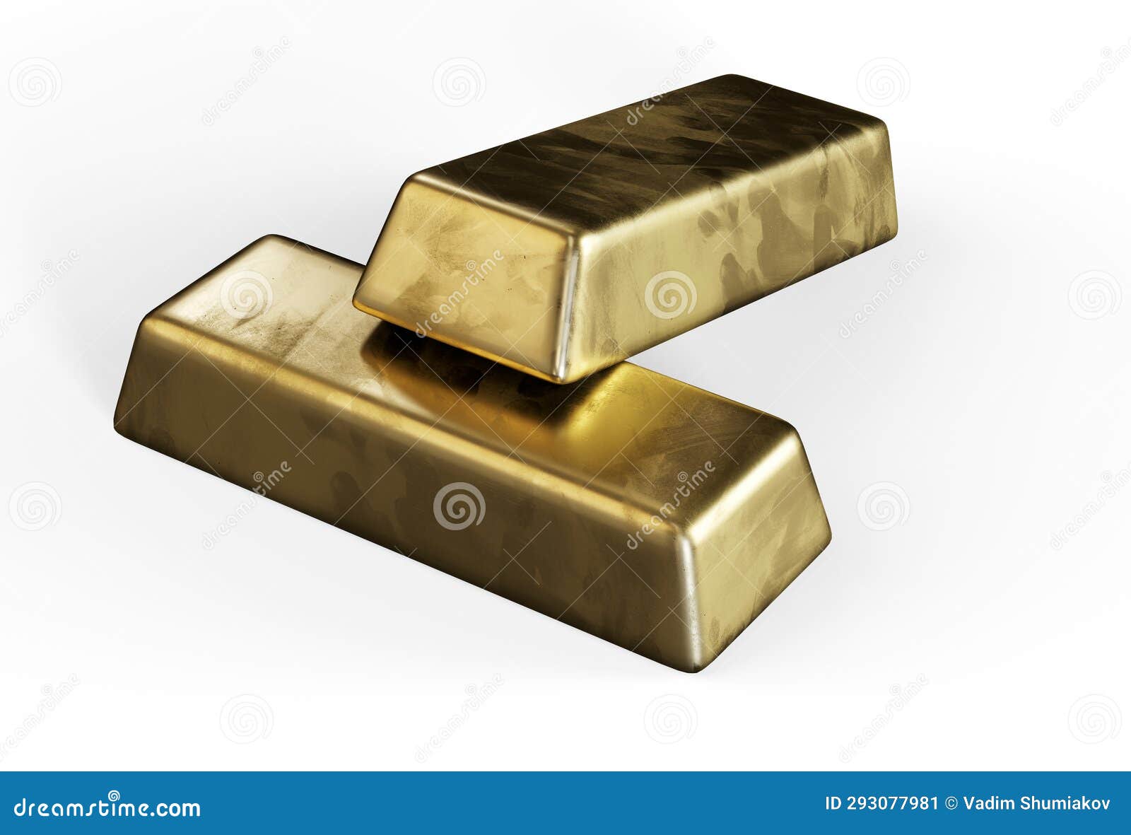 Gold Ingots or Golden Bullions 3d Render on White Stock Illustration ...