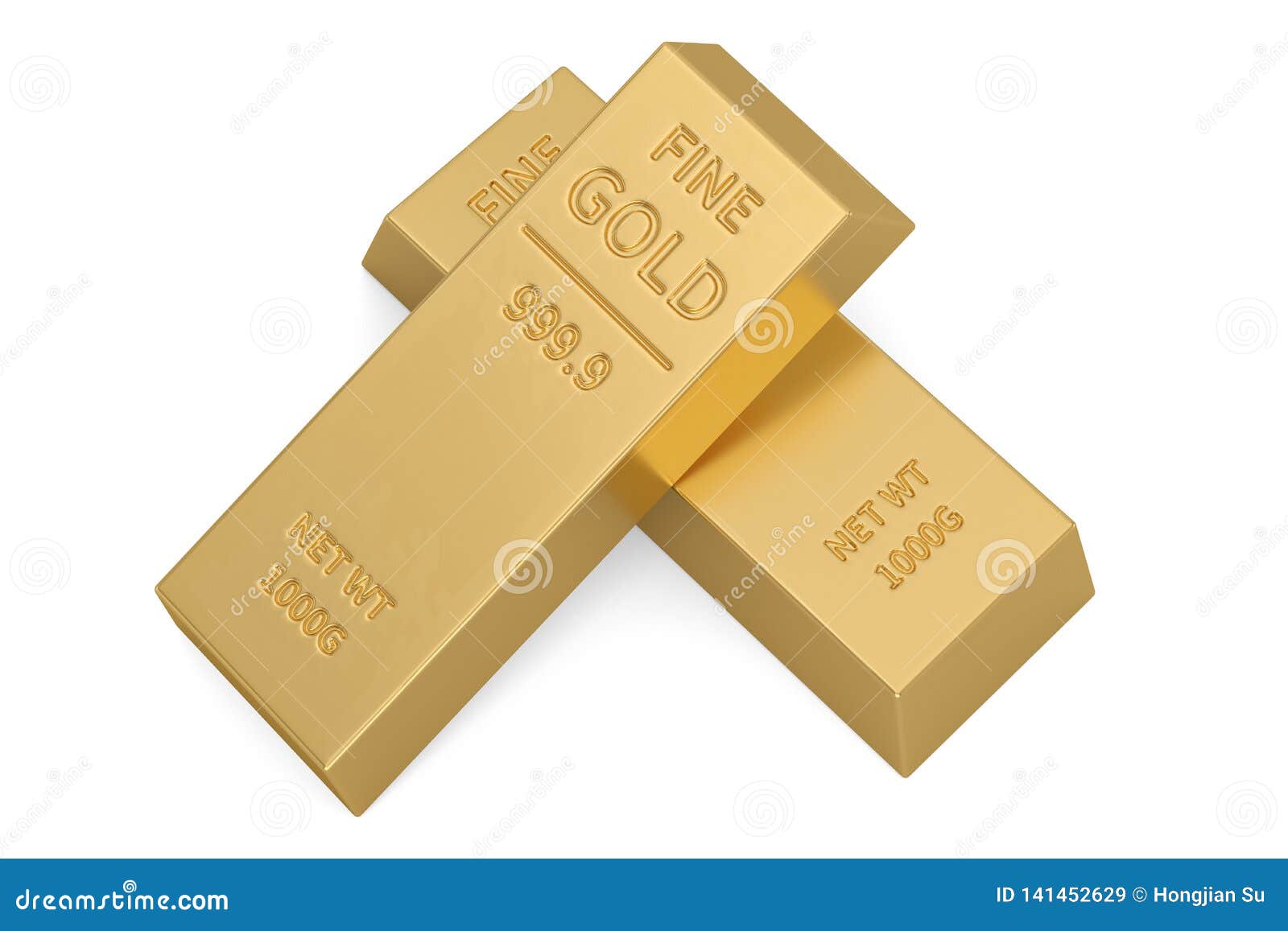Gold Ingots Isolated on White Background. 3D Illustration Stock ...