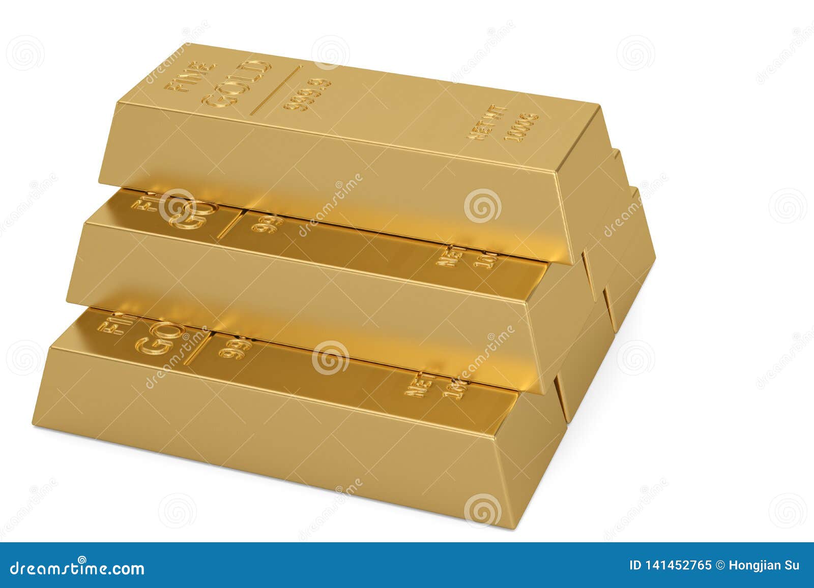 Gold Ingots Isolated on White Background. 3D Illustration Stock ...