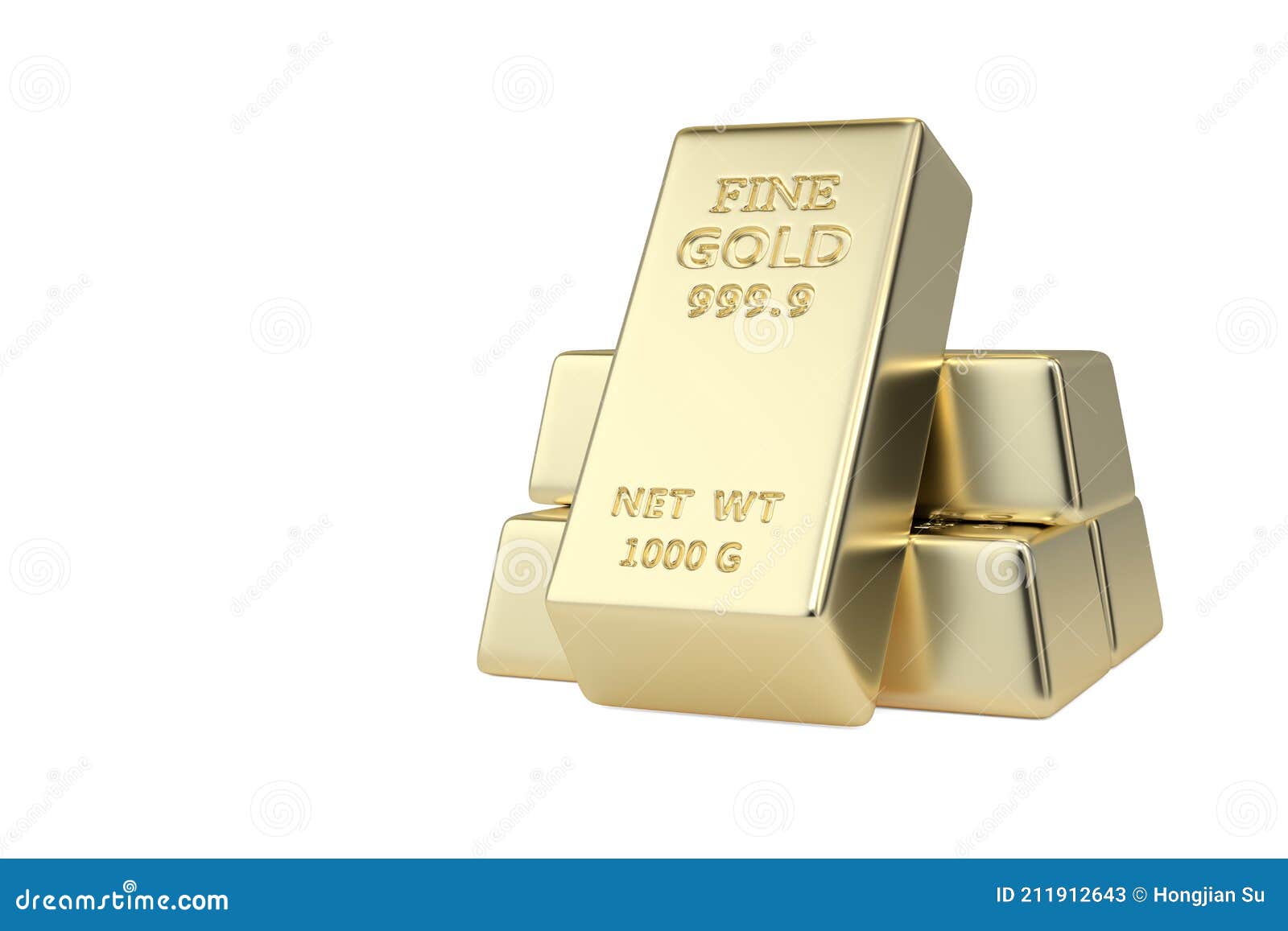 Gold Ingots Isolated on White Background. 3D Illustration Stock ...