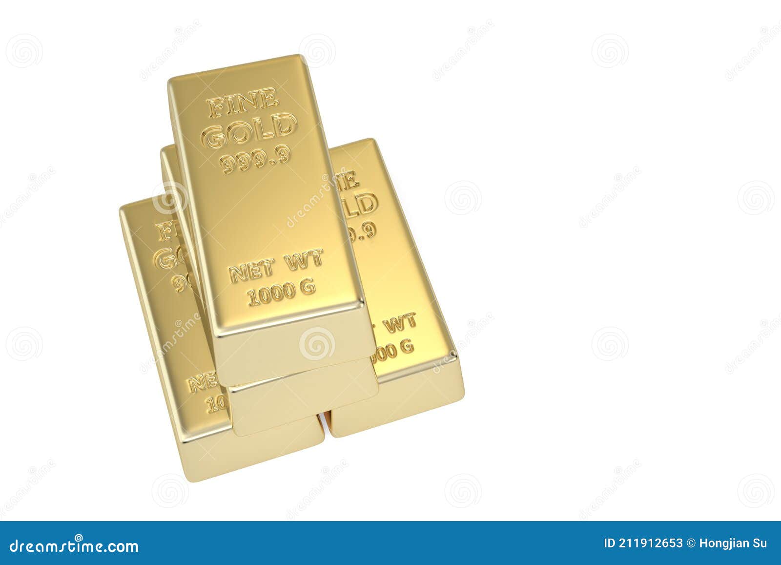 Gold Ingots Isolated on White Background. 3D Illustration Stock ...