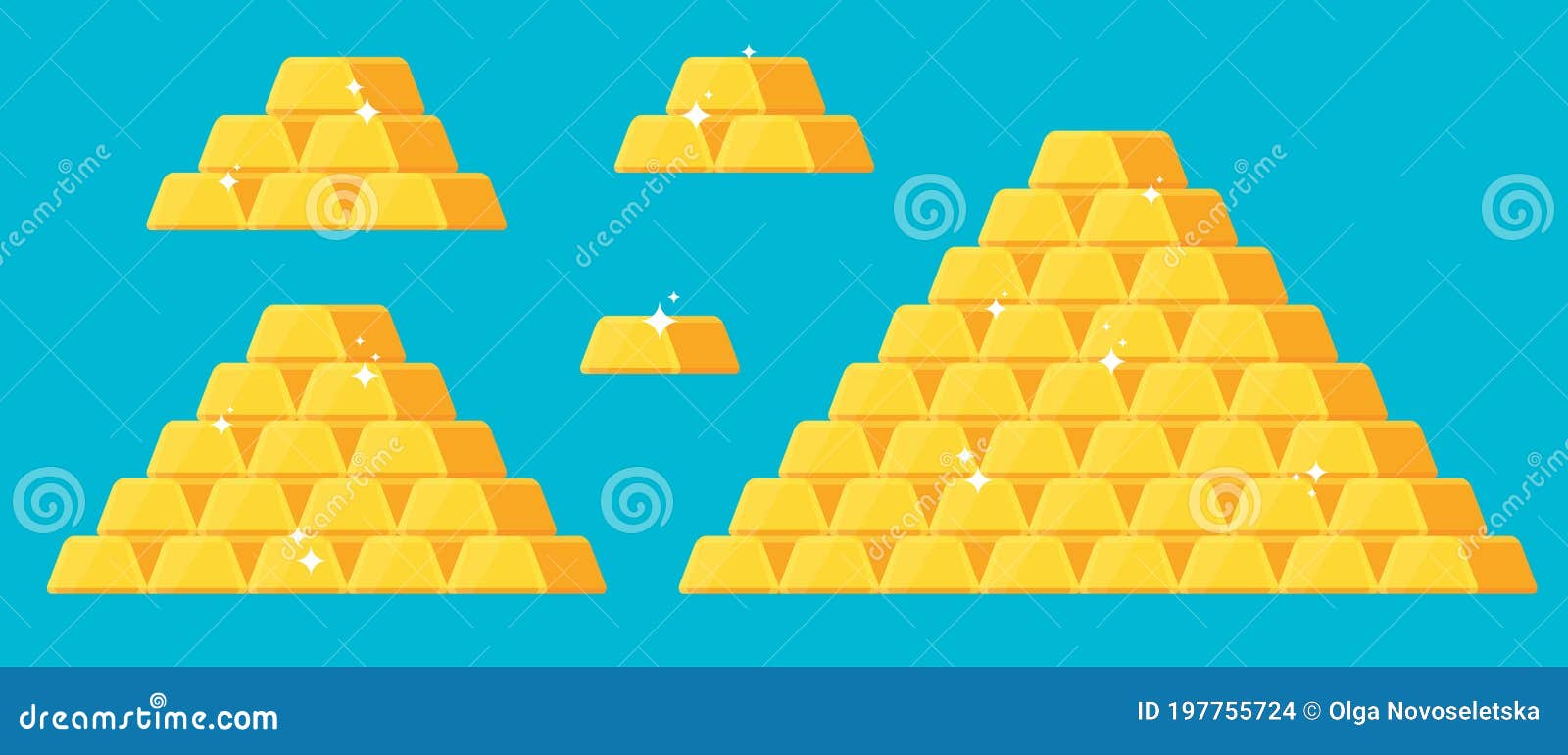 Gold Ingots Isolated on White Background. Stock Vector - Illustration ...