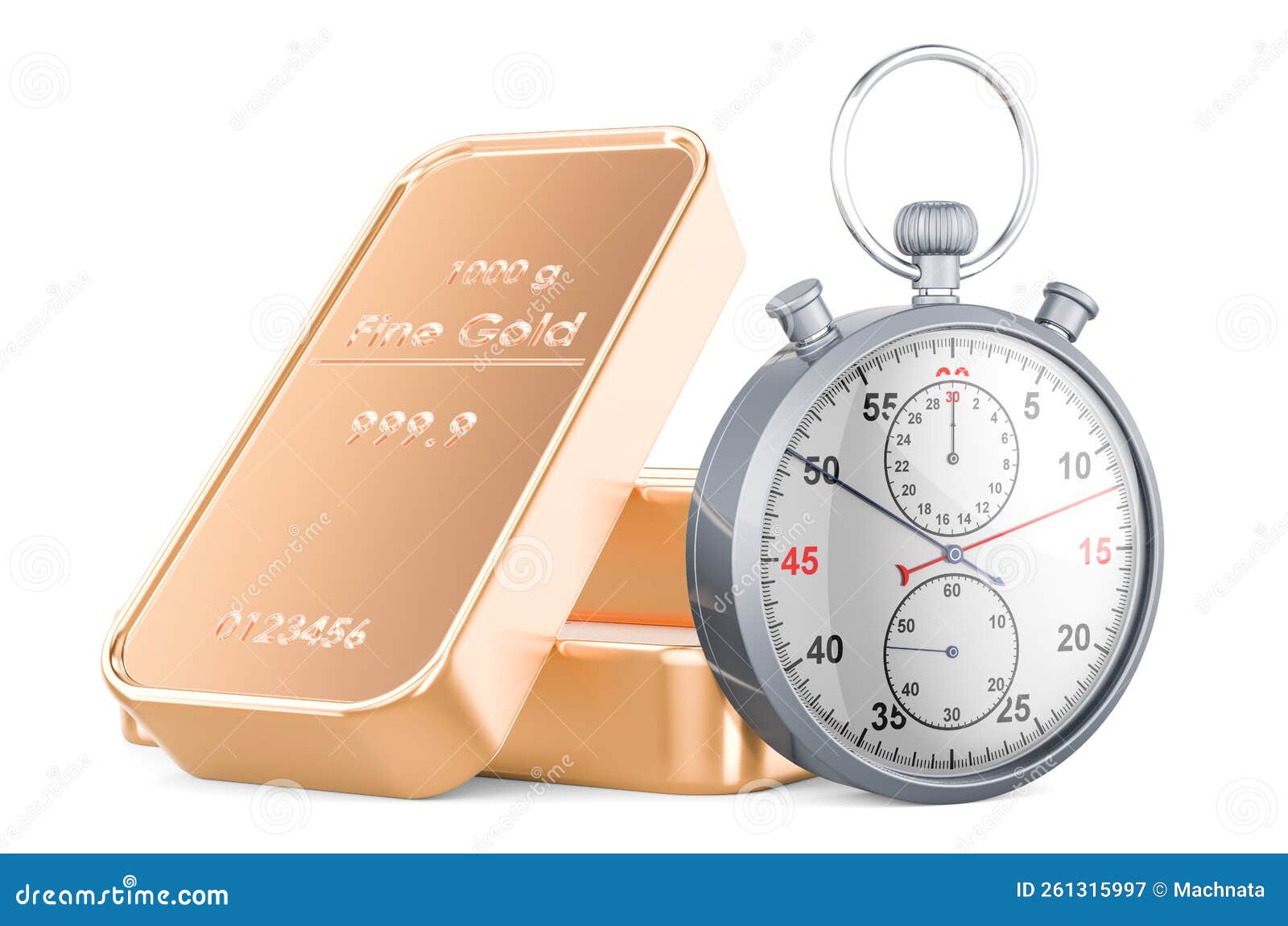 Gold Ingots with Stopwatch, 3D Rendering Stock Illustration ...