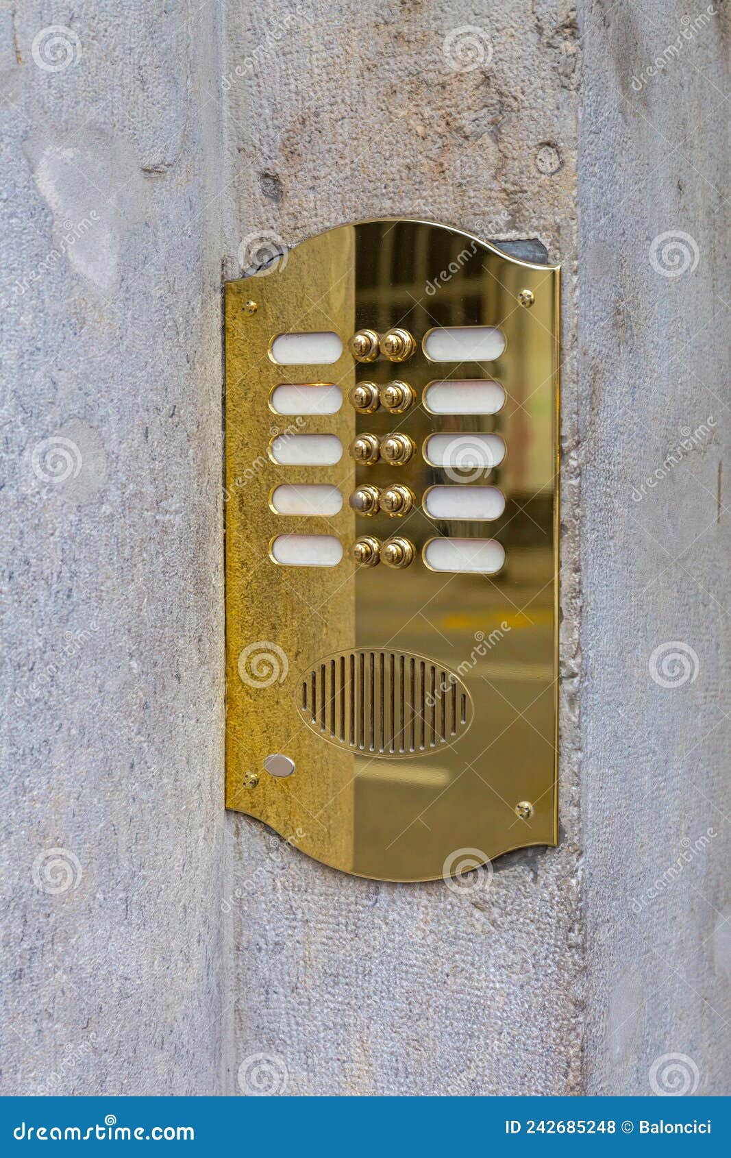 Gold Intercom Bell stock photo. Image of door, architecture - 242685248