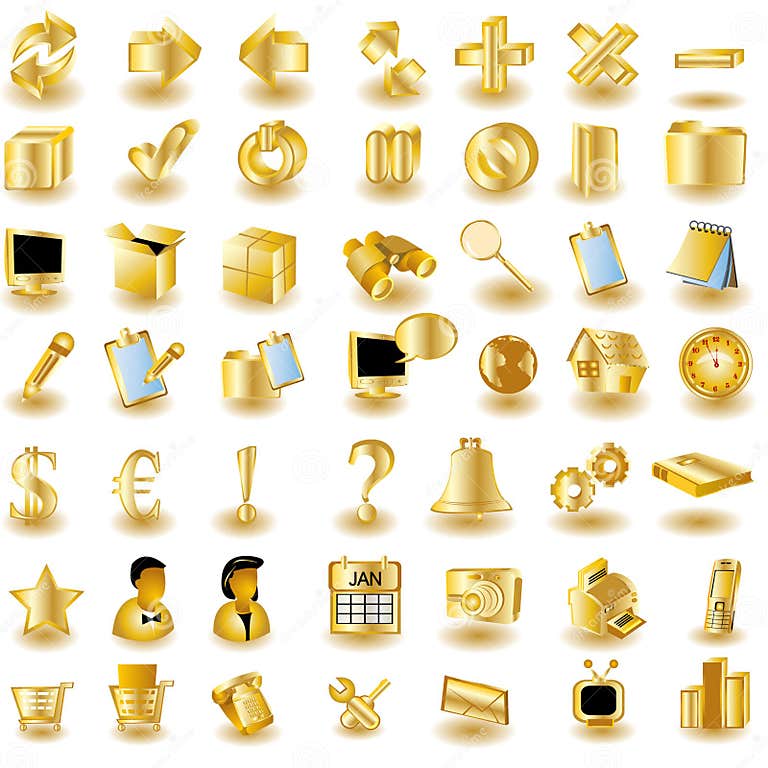 Gold Interface Icons stock vector. Illustration of download - 11537012