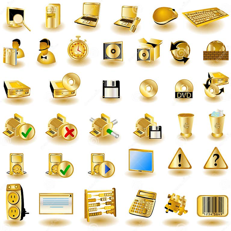 Gold interface icons 2 stock vector. Illustration of package - 11536978