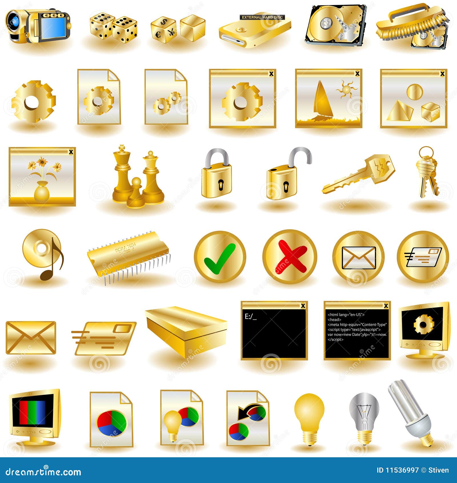 Gold Interface Icons 3 stock vector. Illustration of message - 11536997