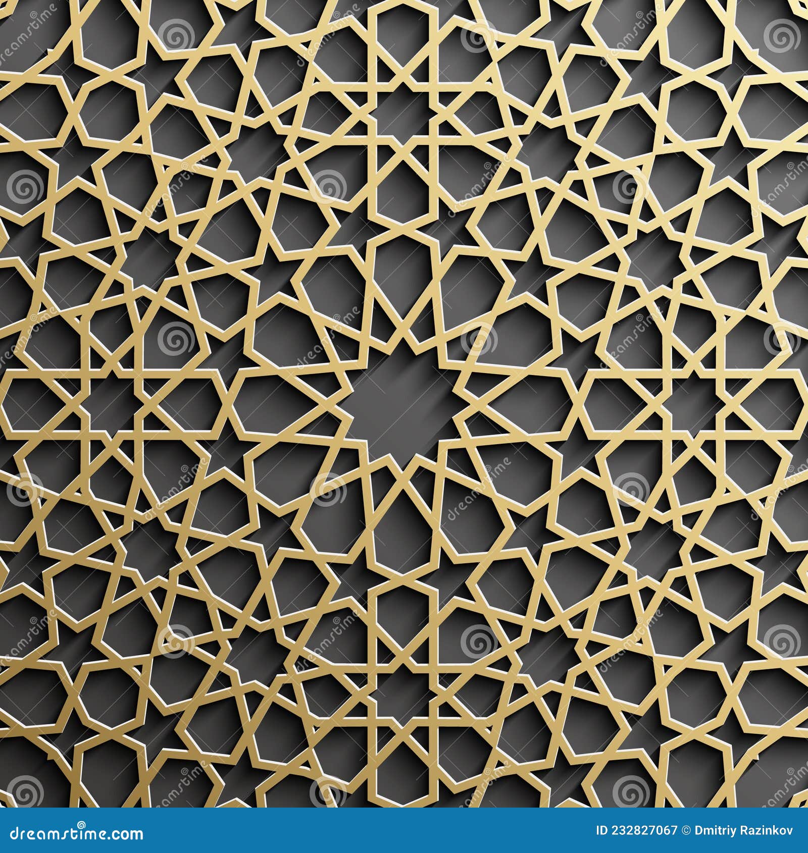 Gold Islamic Pattern On Black Background. Islamic Ornament Vector ...