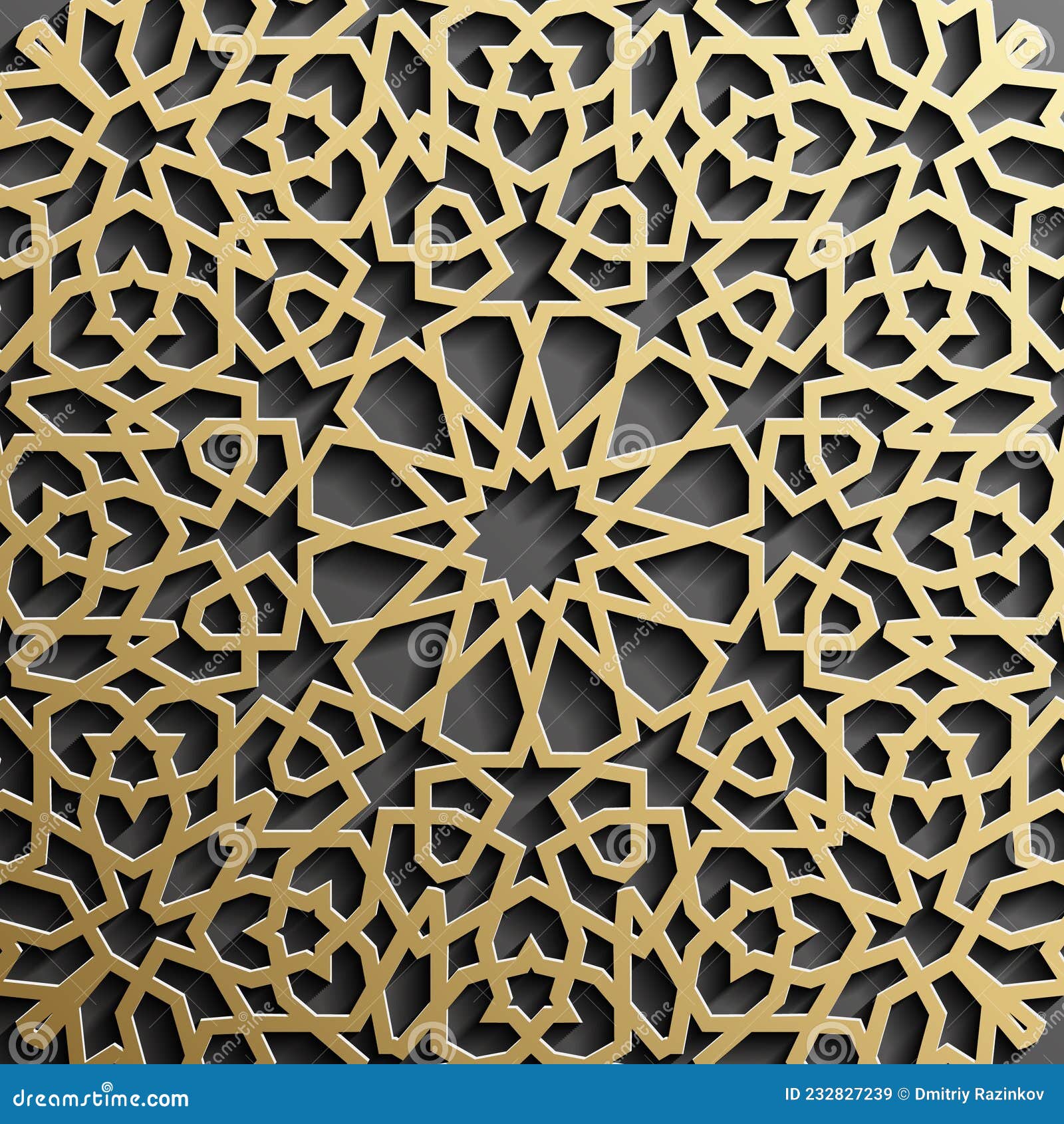 Gold Islamic Pattern on Black Background. Islamic Ornament Vector ...