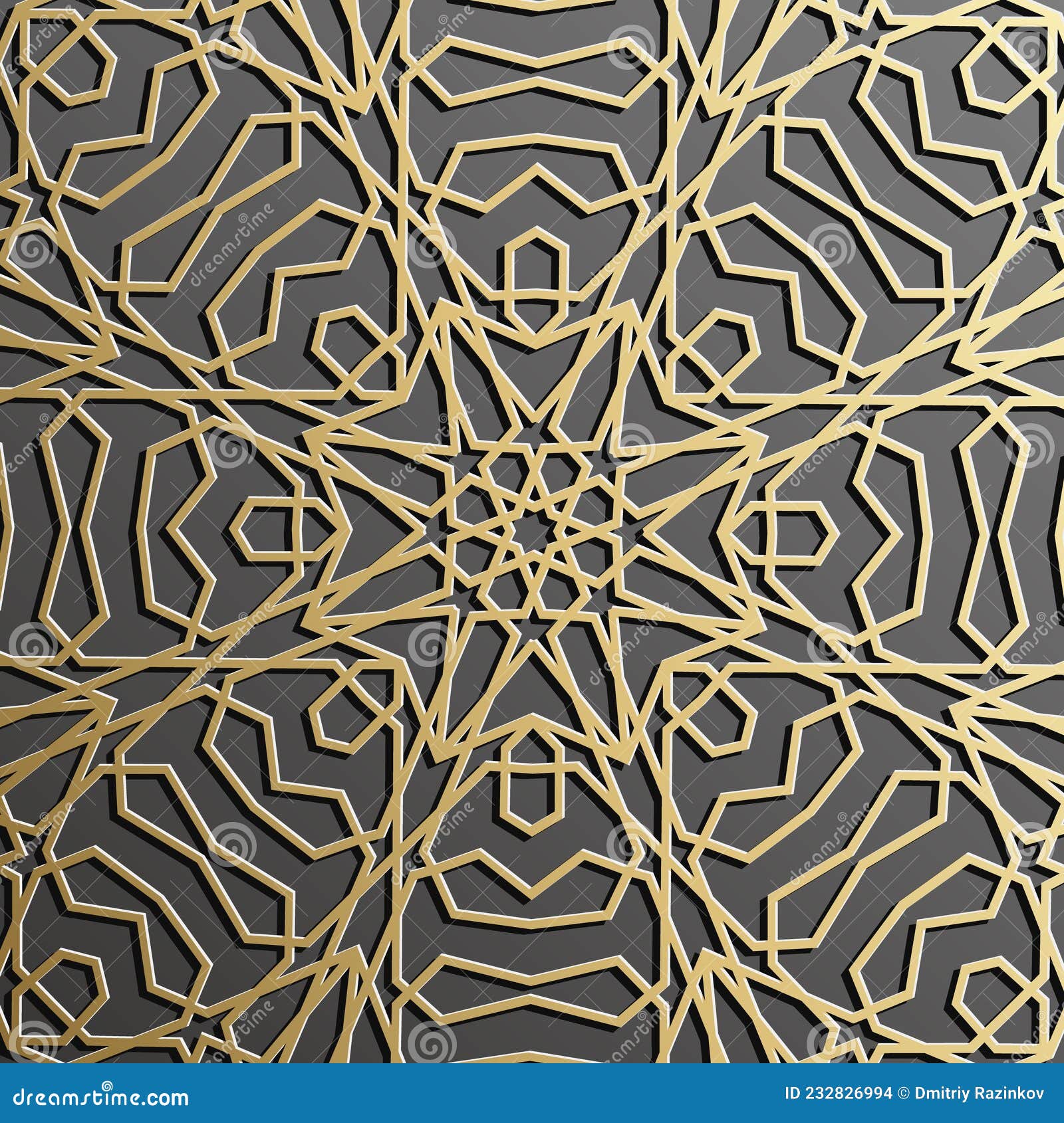 Gold Islamic Pattern On Black Background. Islamic Ornament Vector ...