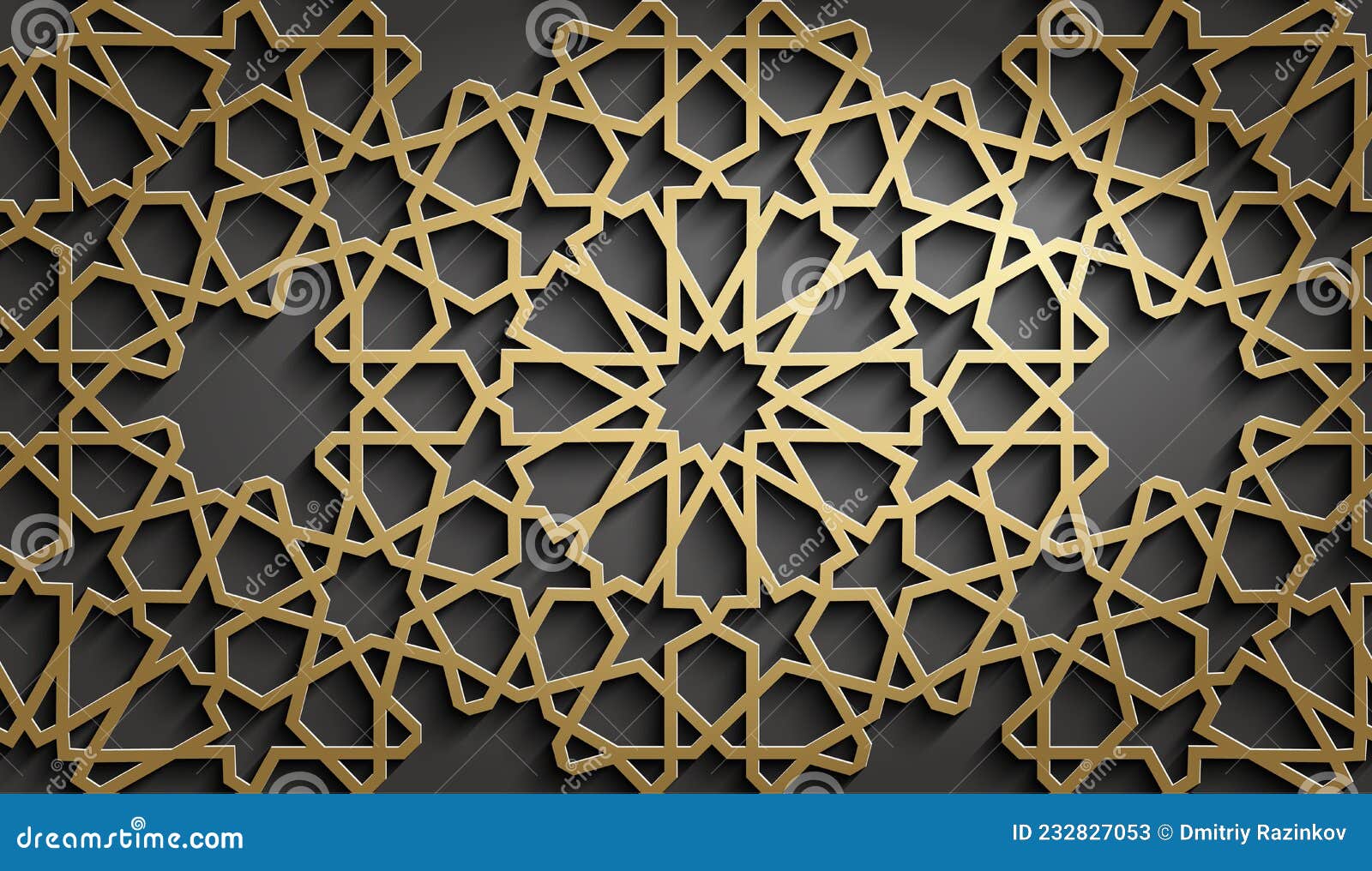 Gold Islamic Pattern on Black Background. Islamic Ornament Vector ...