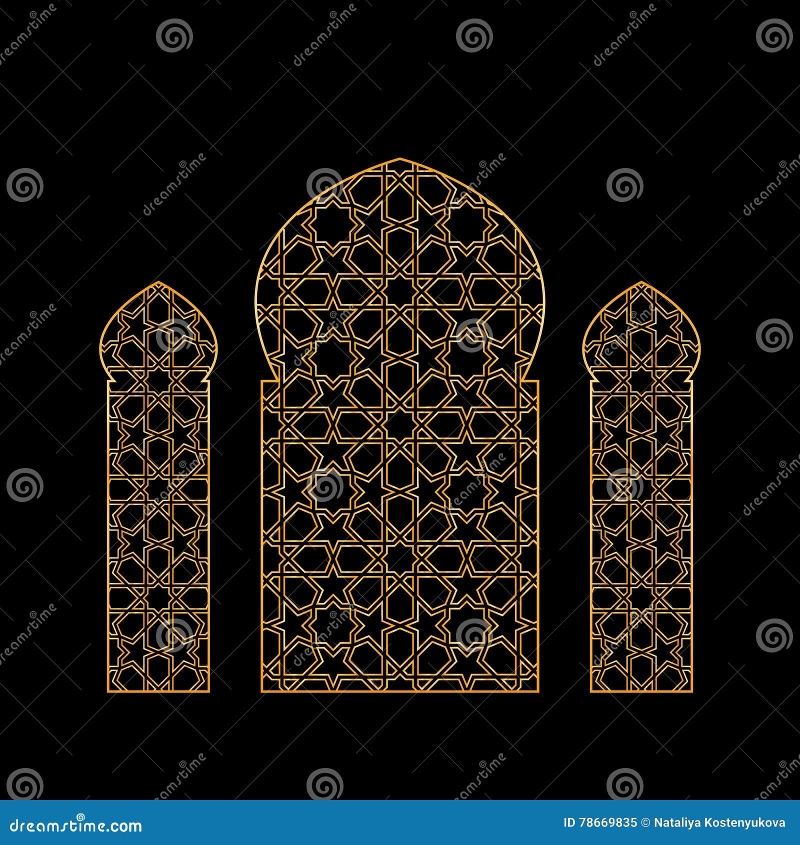 Gold Islamic Pattern On Black Background. Islamic Ornament Vector ...