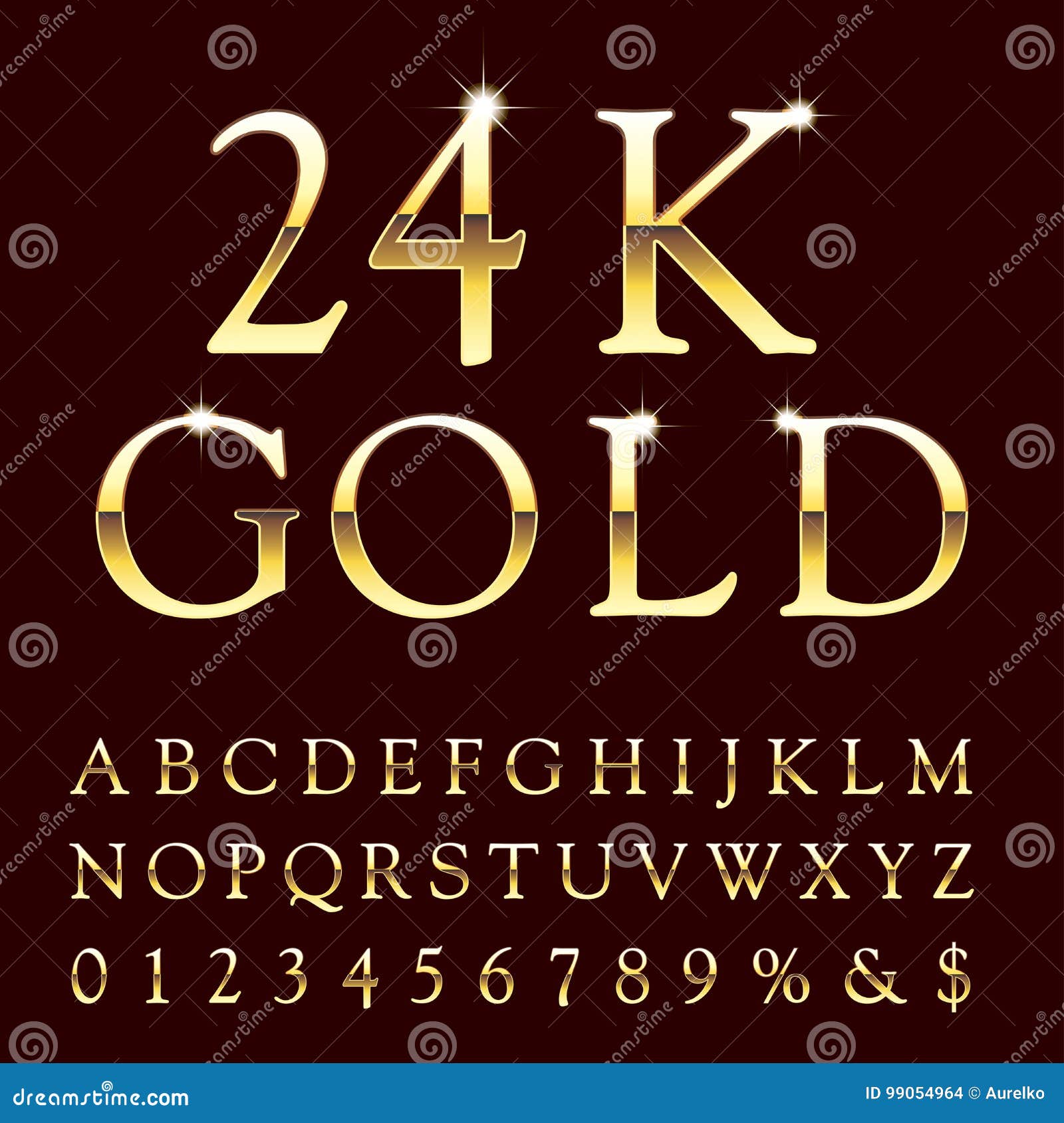 Gold 24 k stock vector. Illustration of font, number - 99054964