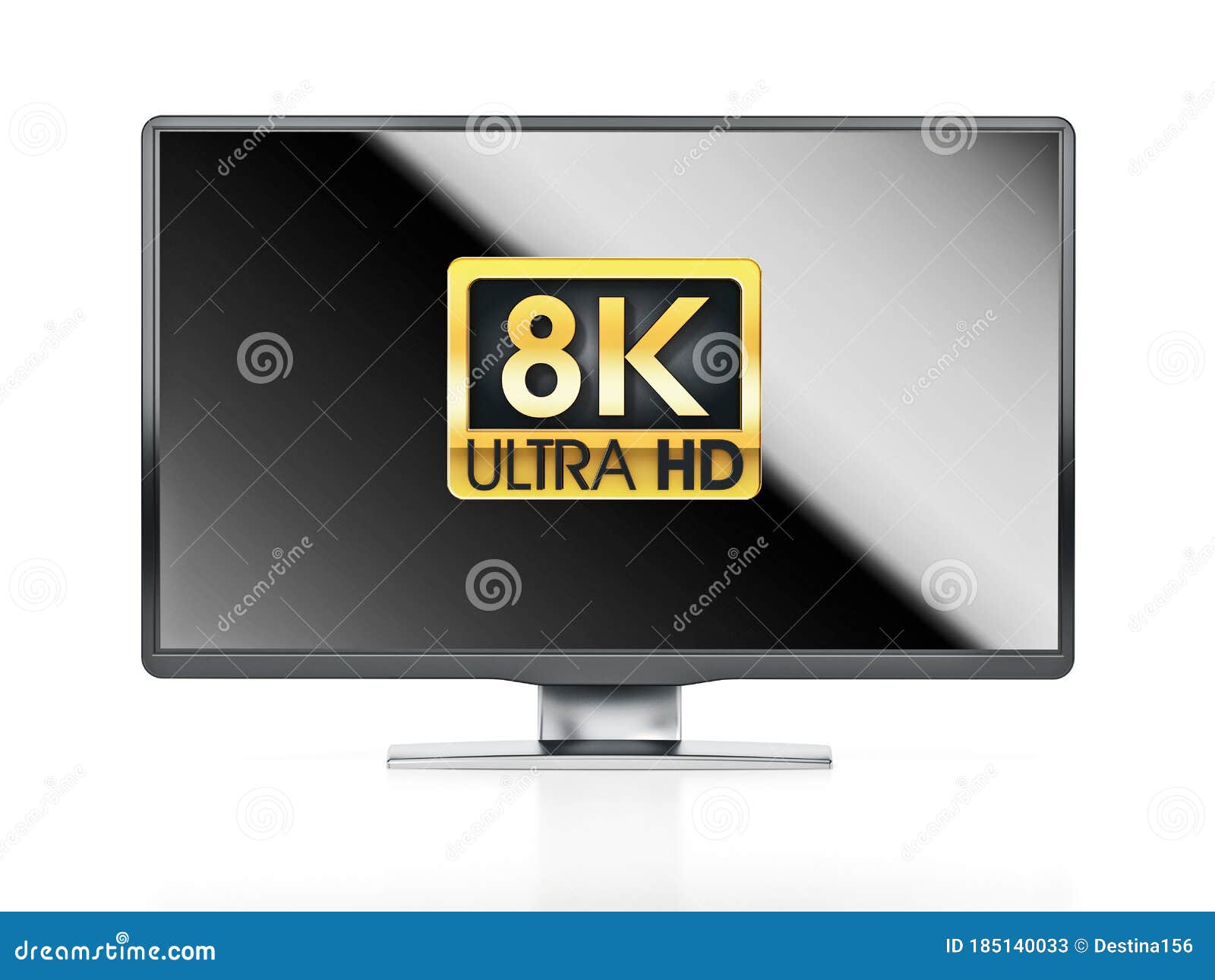 Gold 8K Ultra HD Label on Generic TV with Reflection. 3D Illustration ...