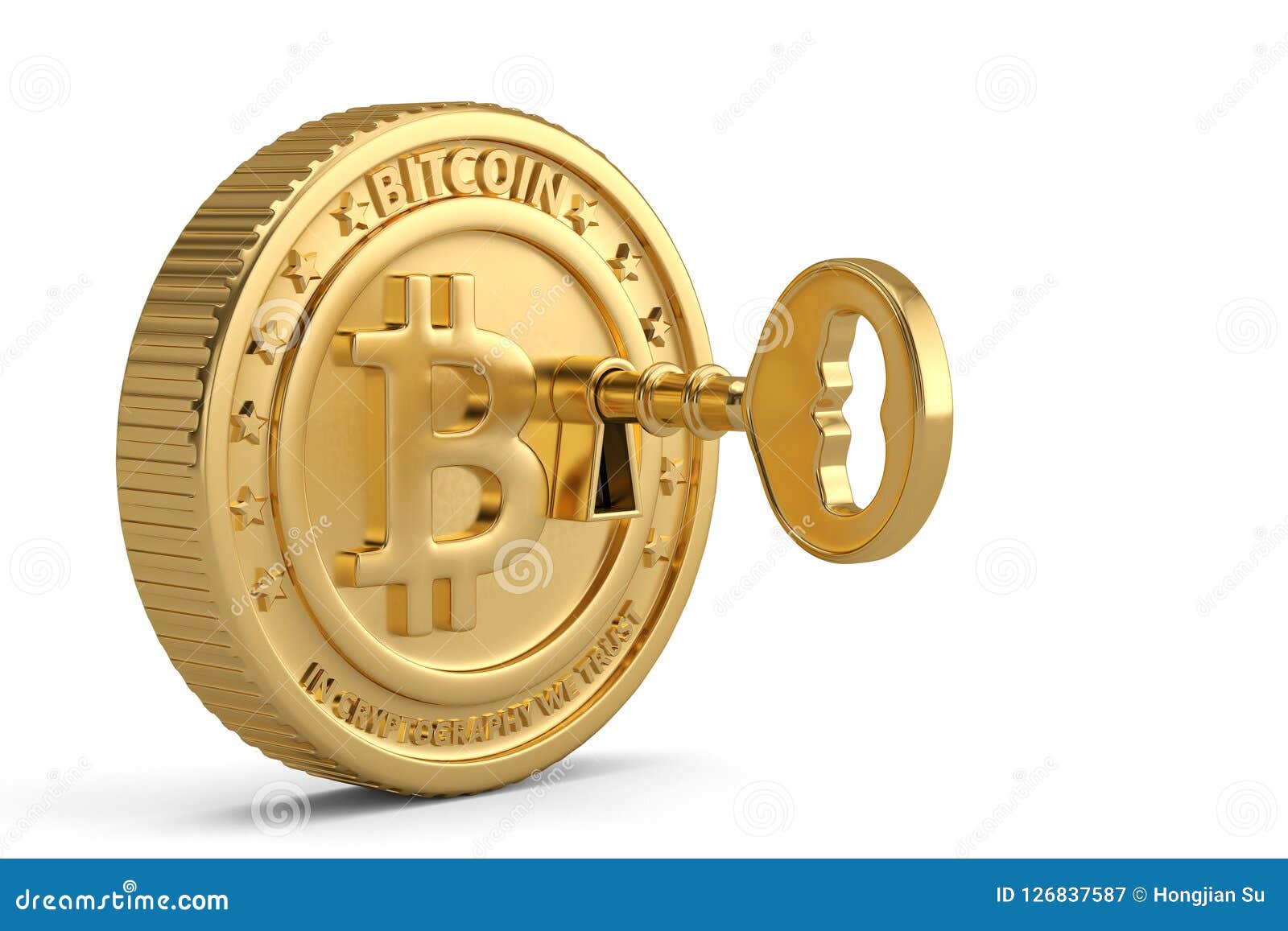 Gold Key on Bitcoin.3D Illustration. Stock Illustration - Illustration ...