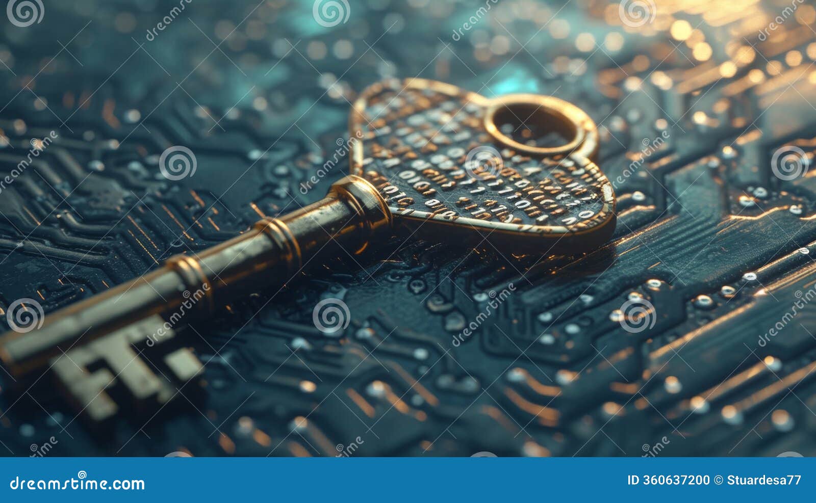 Gold Key on Circuit Board Depicting Digital Security Stock Photo ...