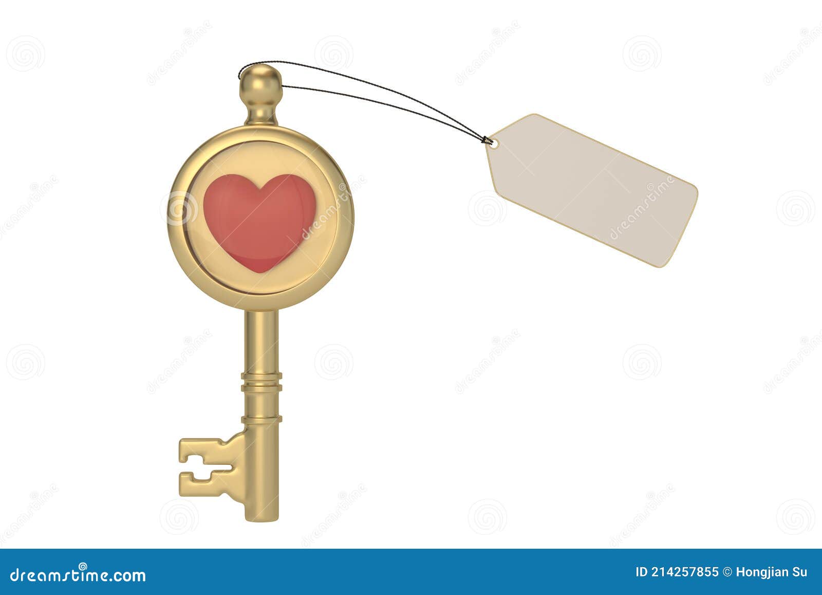 Gold Key and Heart Isolated on White Background, 3D Rendering. 3D ...