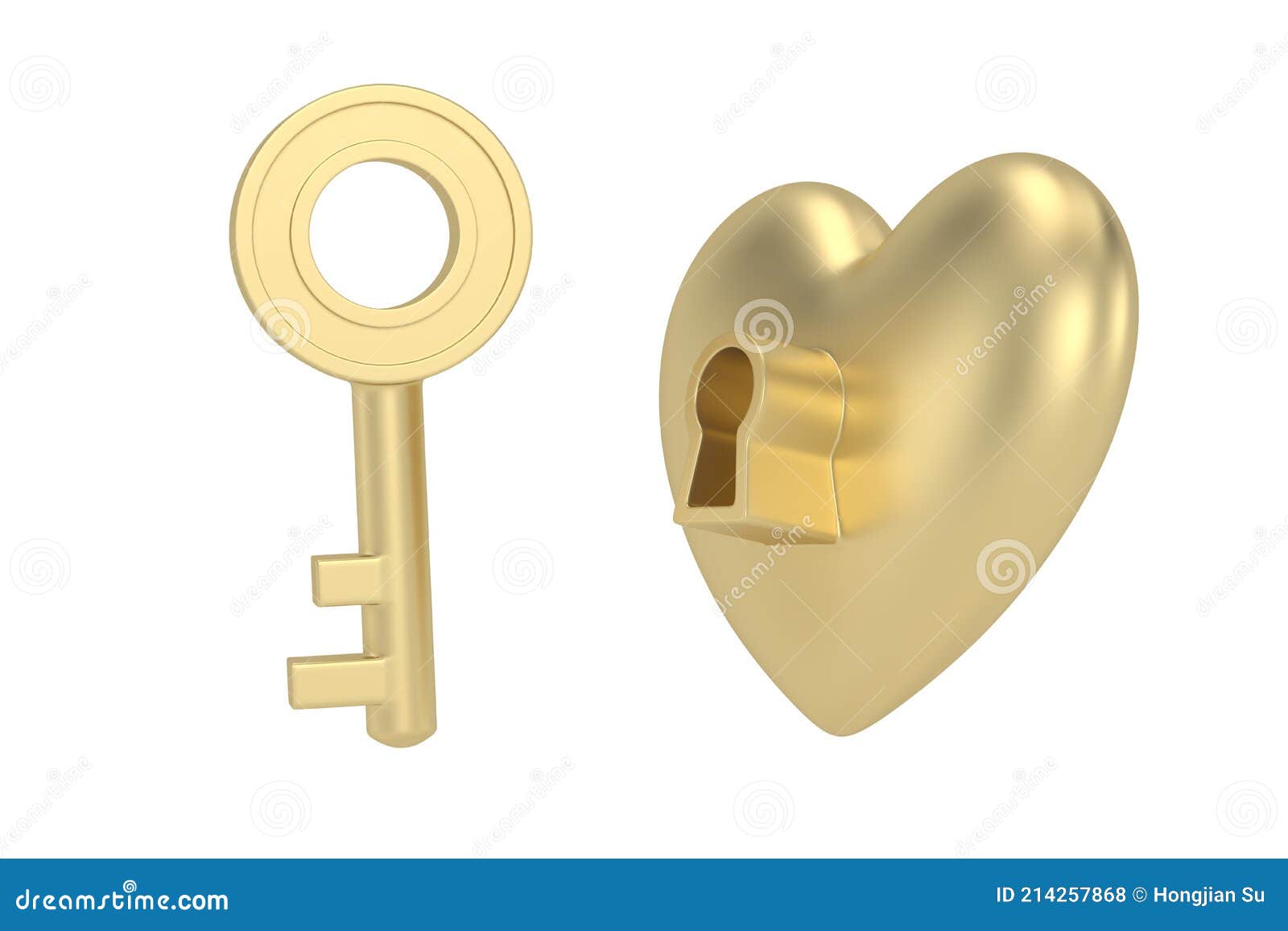 Gold Key and Heart Isolated on White Background, 3D Rendering. 3D ...