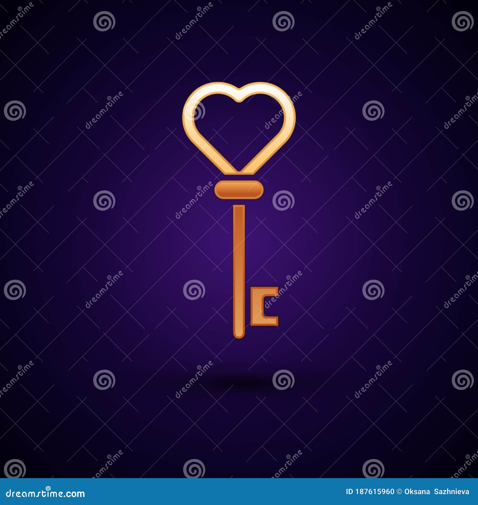 Gold Key in Heart Shape Icon Isolated on Dark Blue Background. Vector ...