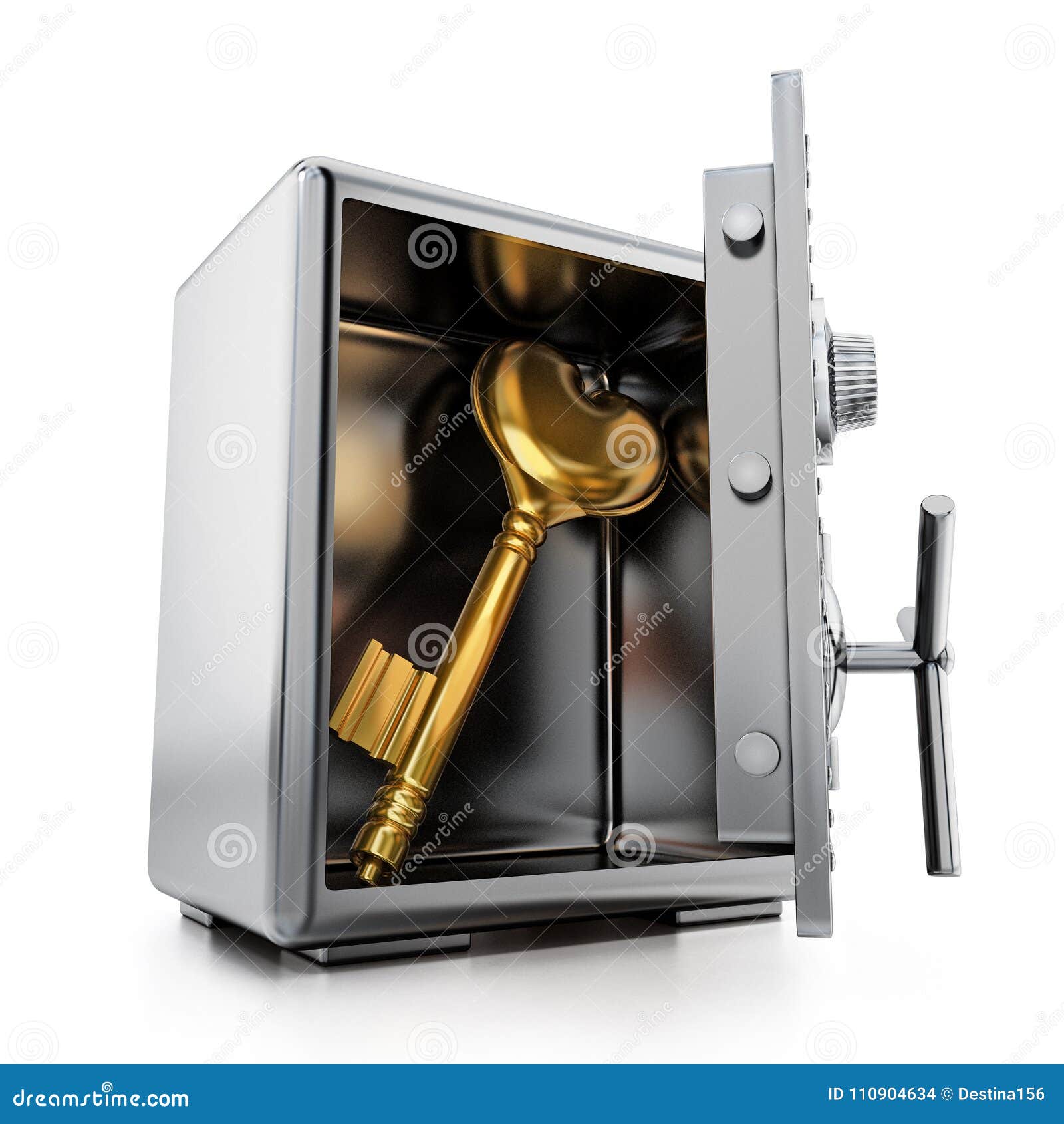 Gold Key with Heart Shape Inside Steel Safe. 3D Illustration Stock ...