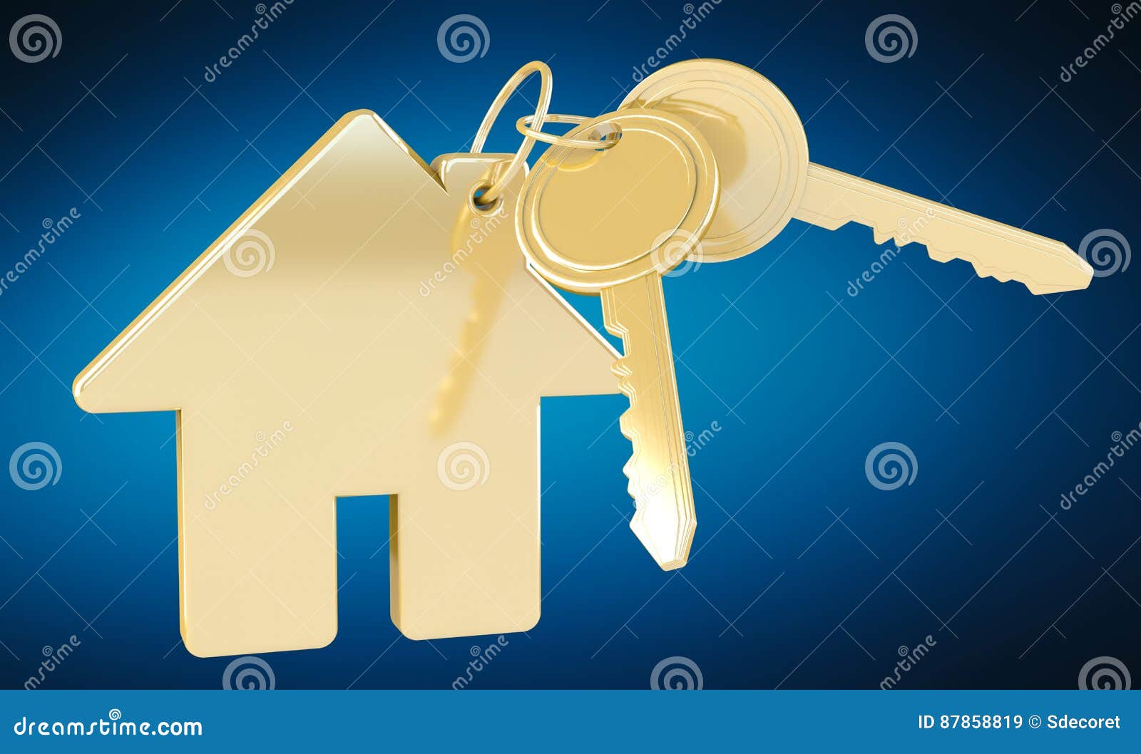 Gold Key with House Keyring 3D Rendering Stock Illustration ...