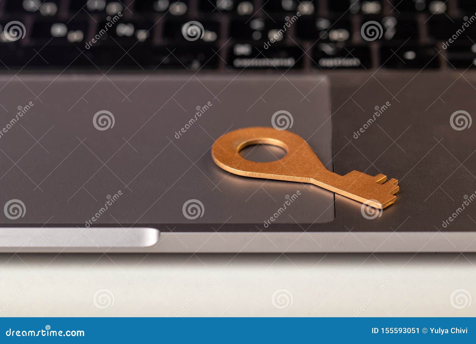 Gold key on the laptop stock image. Image of cyber, lock - 155593051