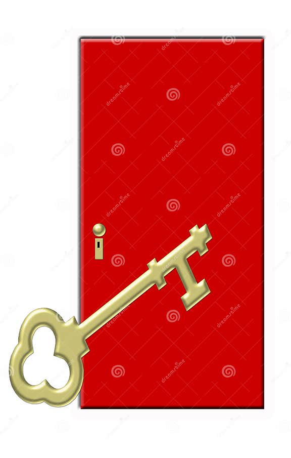 Gold Key with Red Door stock illustration. Illustration of door - 522303
