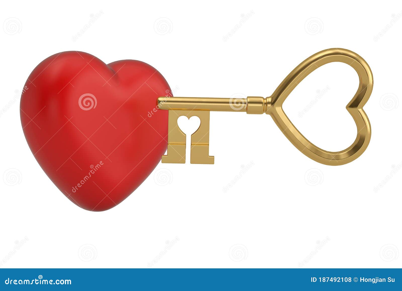 Gold Key and Red Heart Isolated on White Background. 3D Illustration ...
