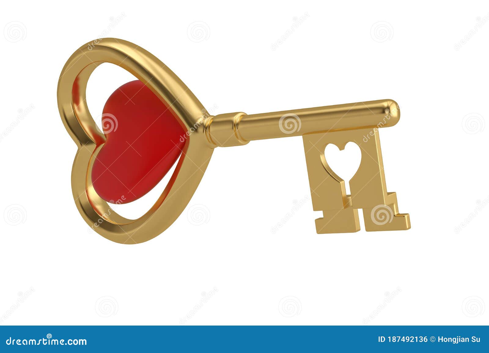 Gold Key and Red Heart Isolated on White Background. 3D Illustration ...