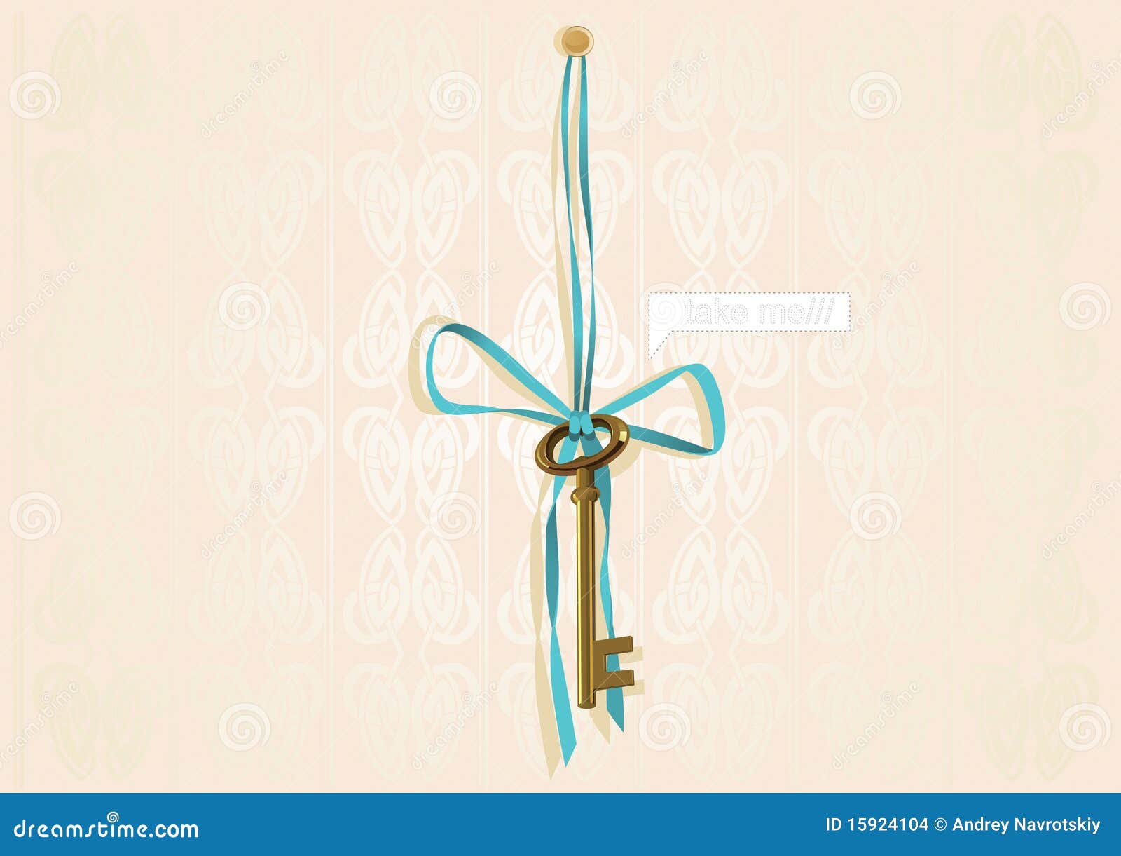 Gold key and ribbon stock vector. Illustration of ribbon - 15924104
