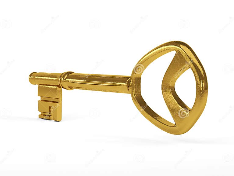 Gold Key on White Background. 3d Rendering Stock Illustration ...