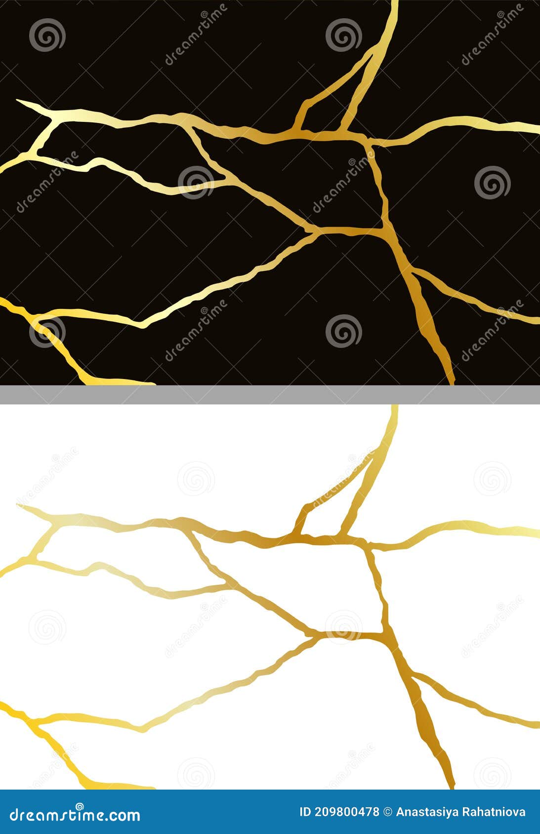 Gold Kintsugi Crack Vector Card On White Background. Golden Texture ...