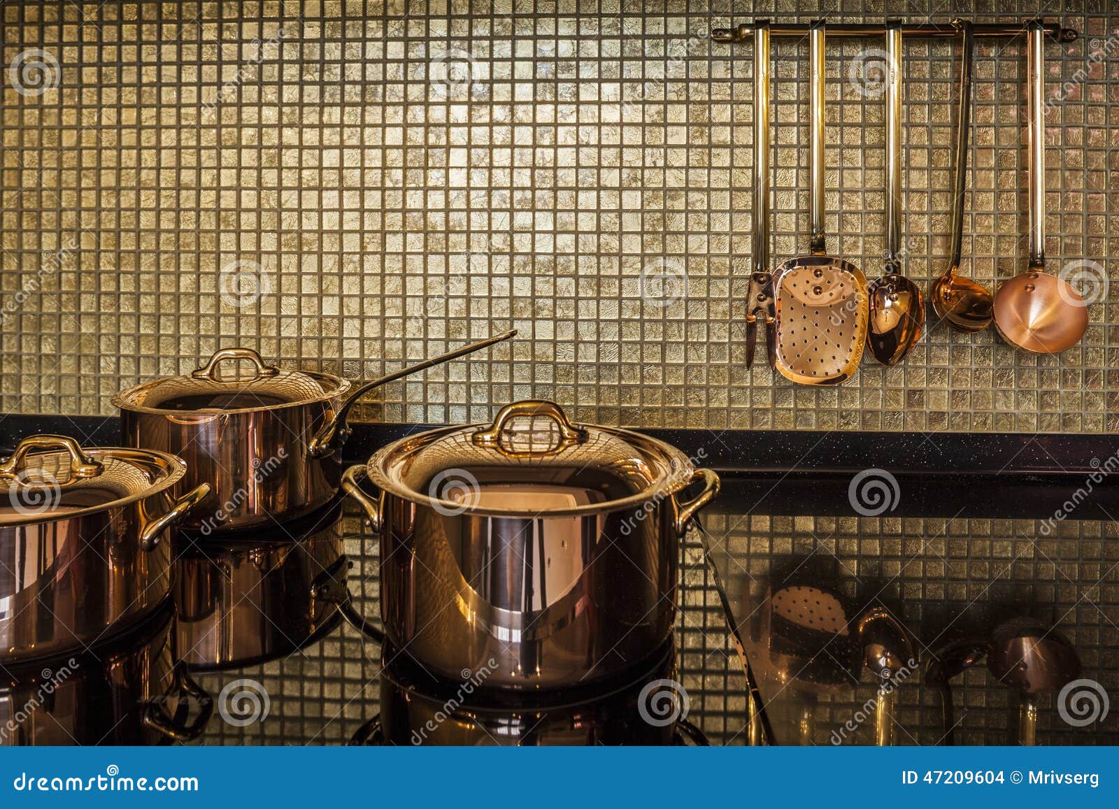 Gold kitchen utensils stock photo. Image of close, food - 47209604