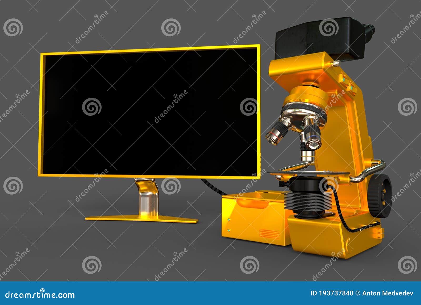 Gold Lab Microscope, Control Block And Empty Screen Isolated ...