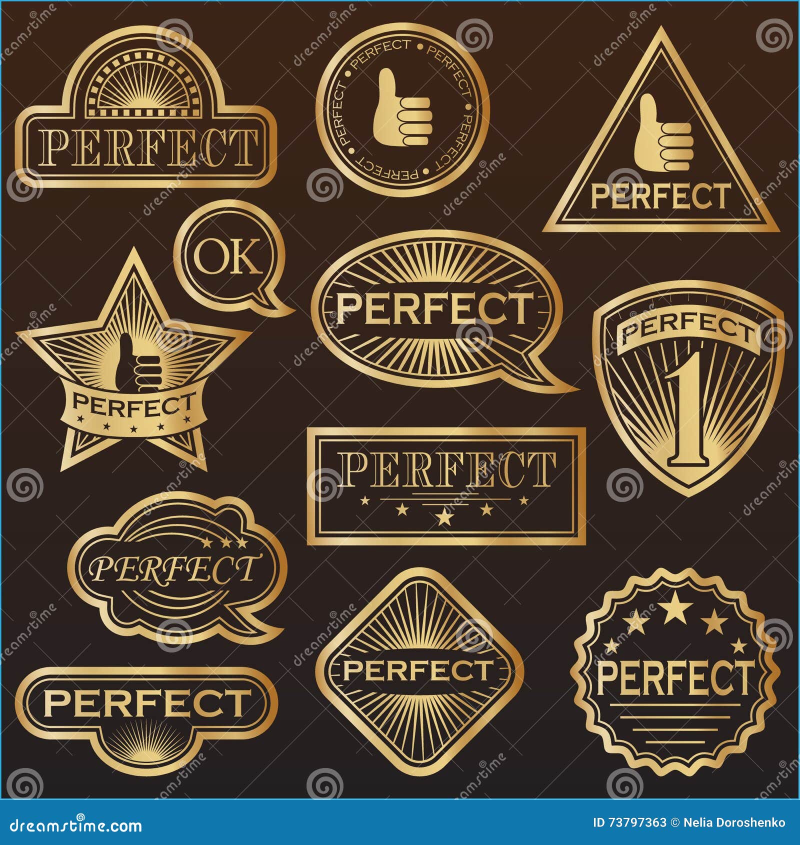 Gold Labels Perfect stock vector. Illustration of hand - 73797363