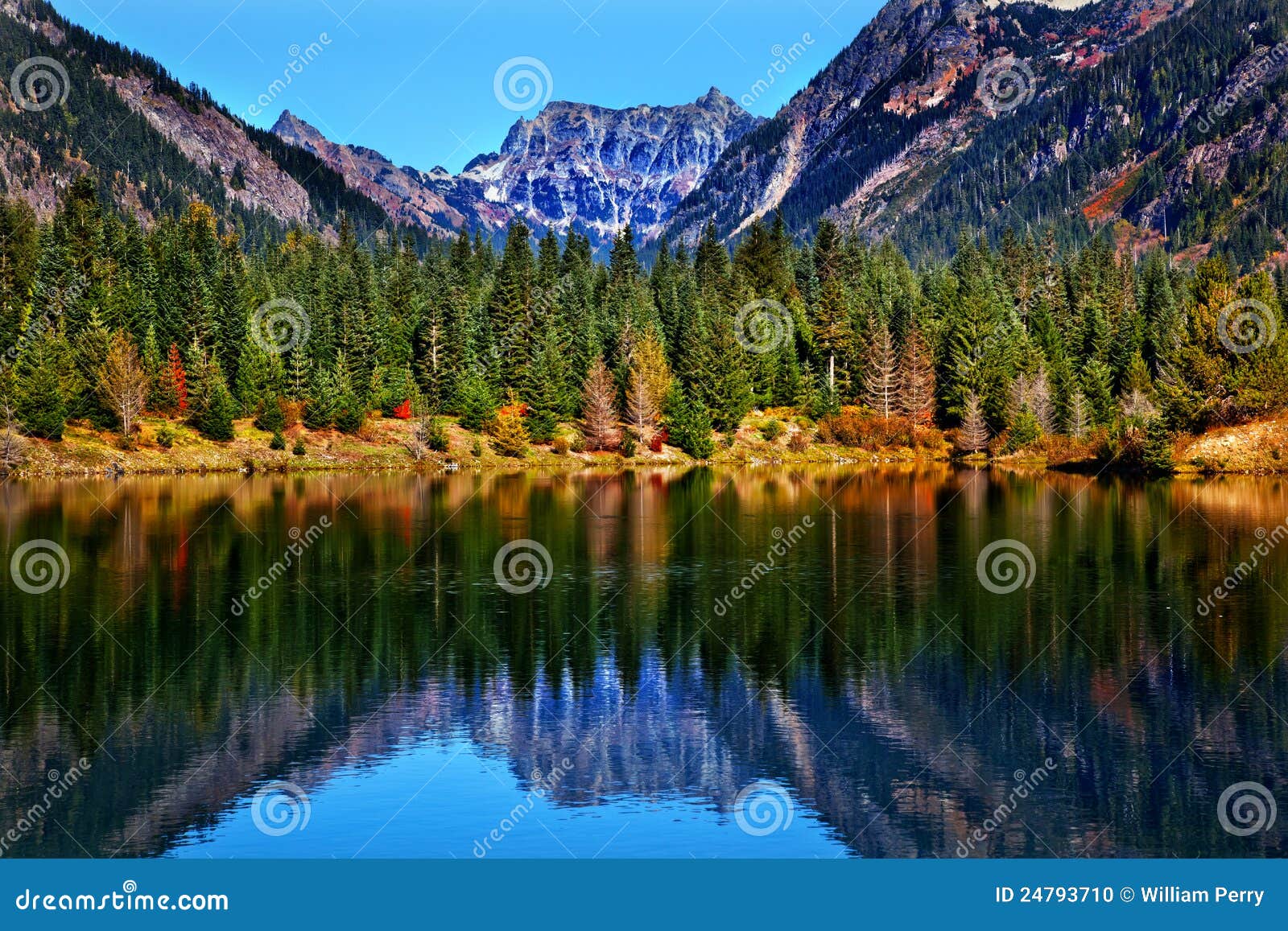 Gold Lake Reflection Mt Chikamin Washington Stock Photo - Image of ...