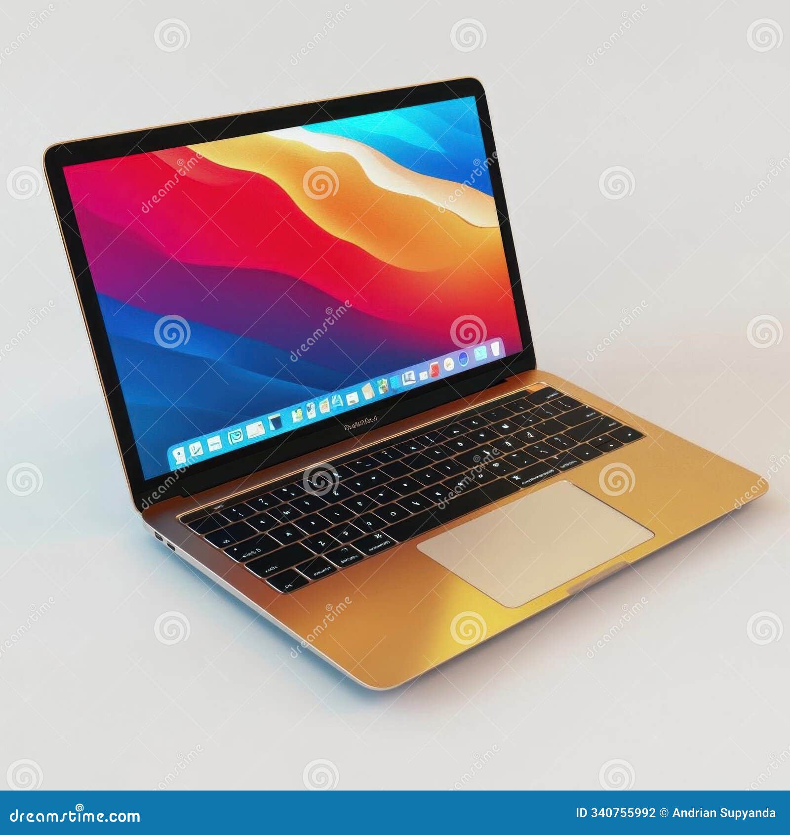 Gold Laptop with Abstract Desktop Background Stock Illustration ...