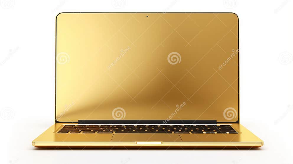 Gold Laptop with Blank Computer Screen. Neural Network Ai Generated ...