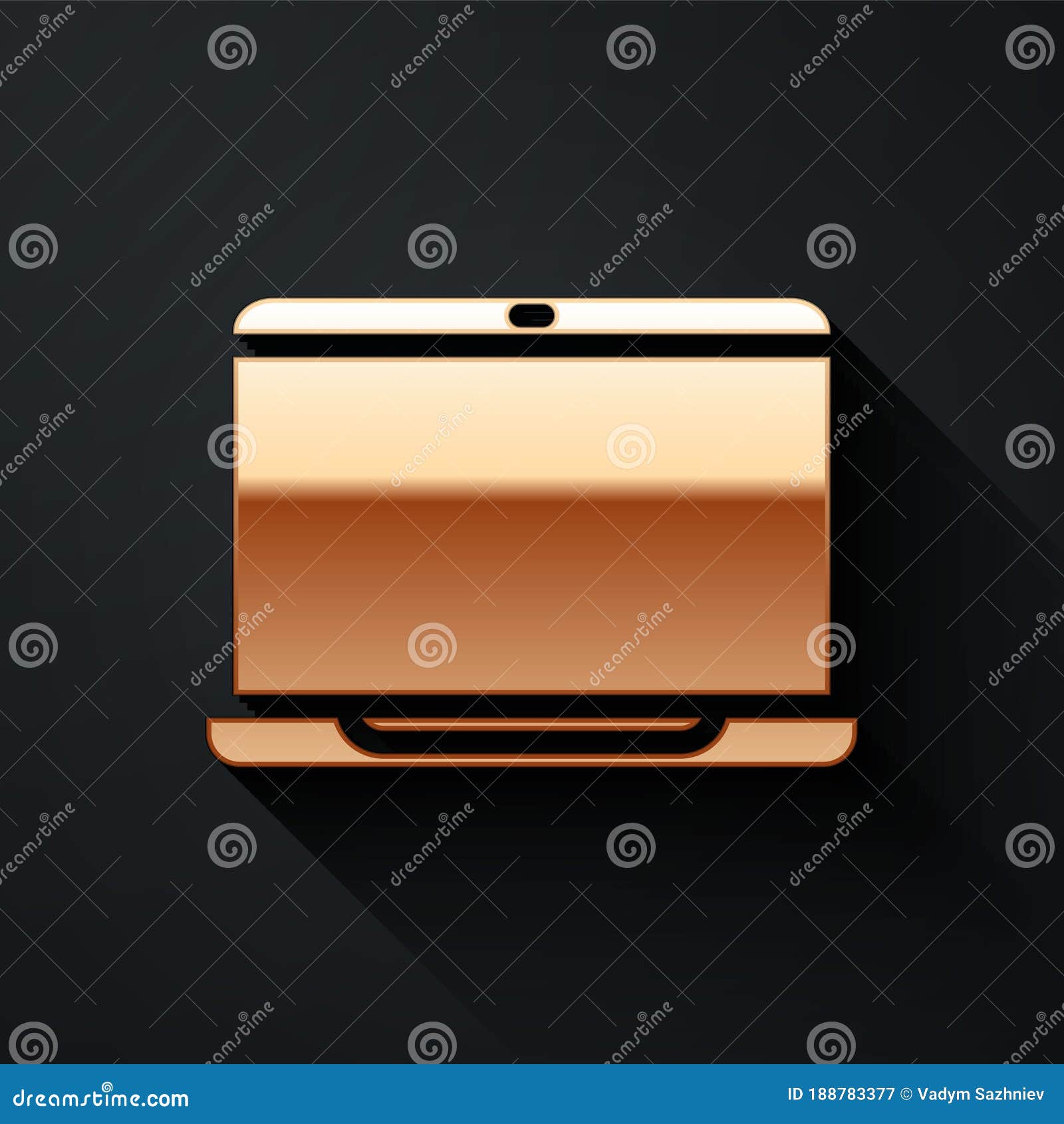 Gold Laptop Icon Isolated on Black Background. Computer Notebook with ...