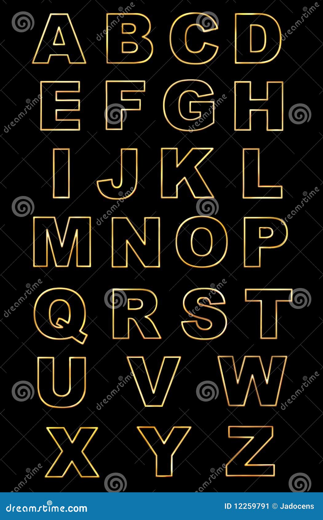 Contour Alphabet, White Letters On Black Background, Outline Style ...