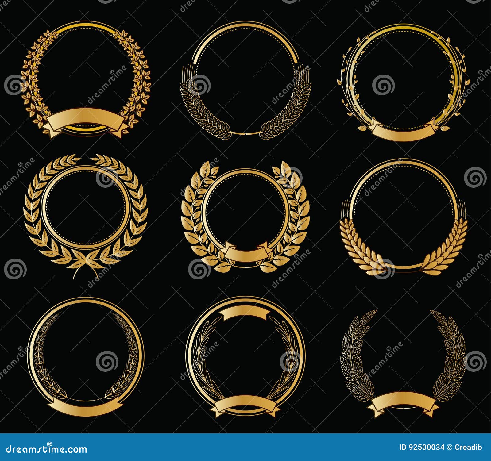 Gold Laurel Wreaths stock vector. Illustration of golden - 92500034
