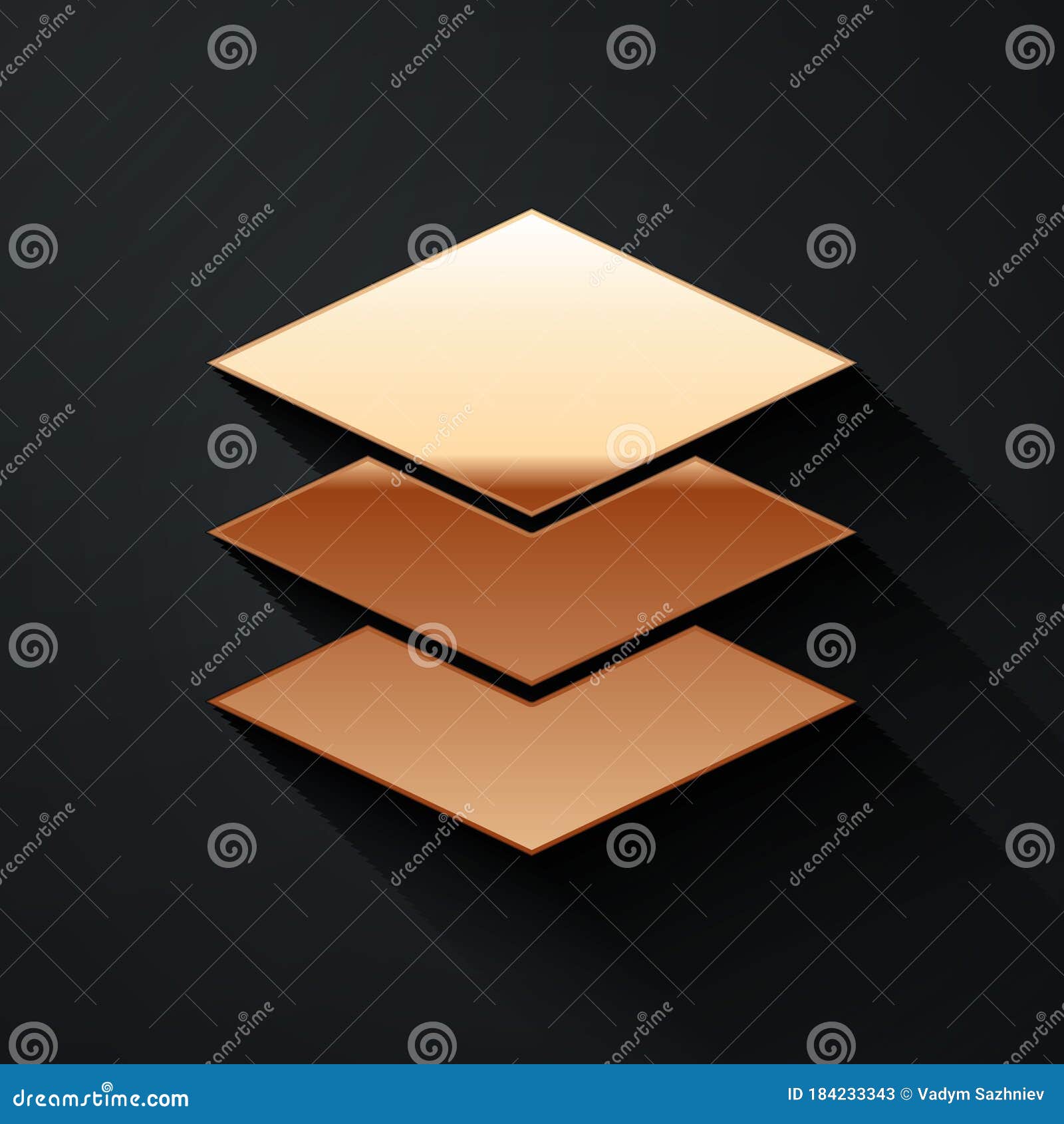 Gold Layers Icon Isolated on Black Background. Long Shadow Style ...