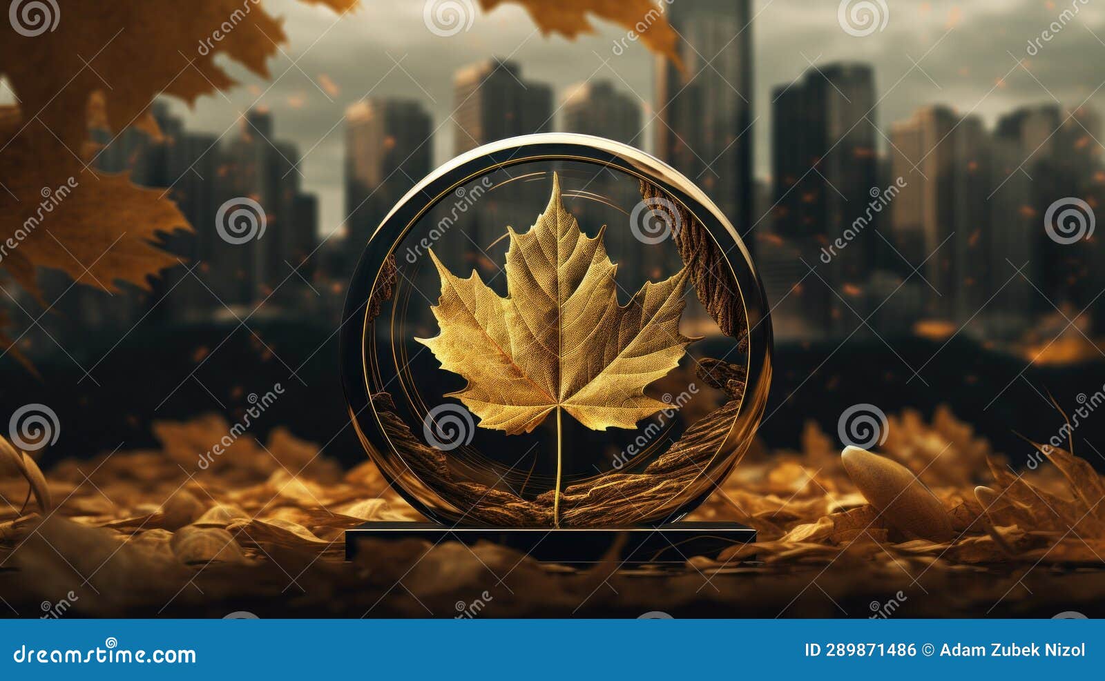 A gold leaf in a circle stock illustration. Illustration of fall ...