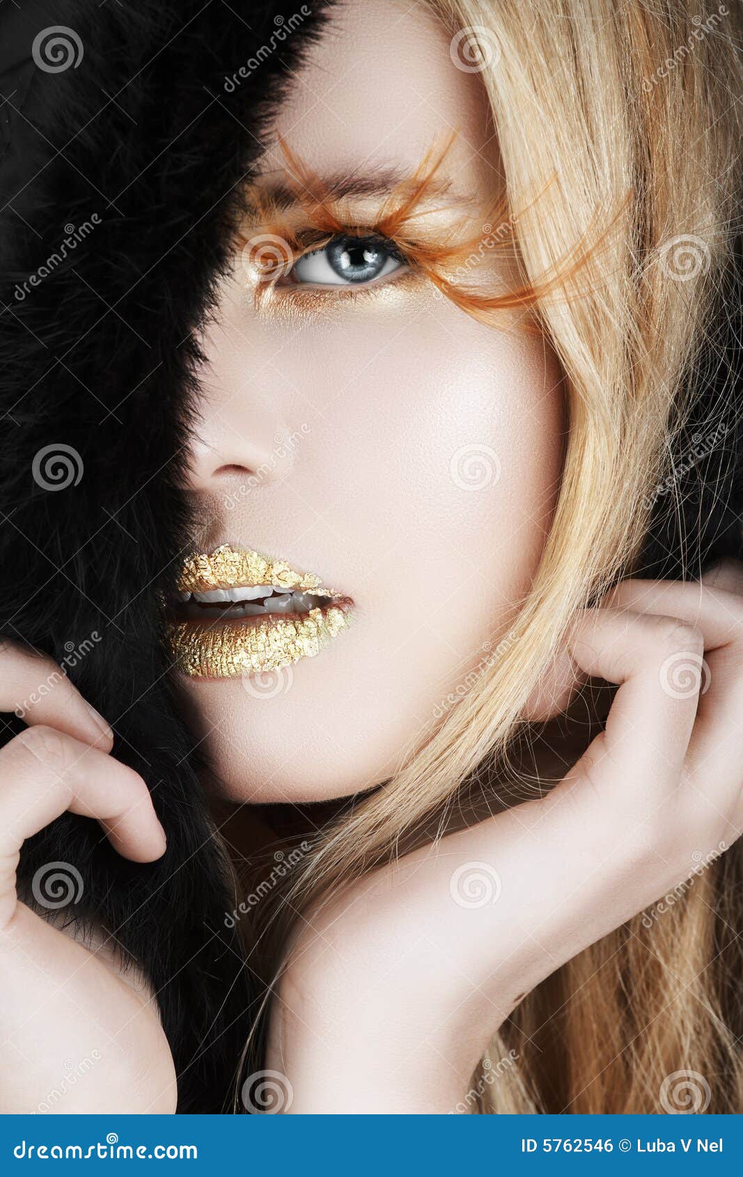 Gold Leaf and False Eyelashes on a Blond Woman Stock Photo - Image of ...