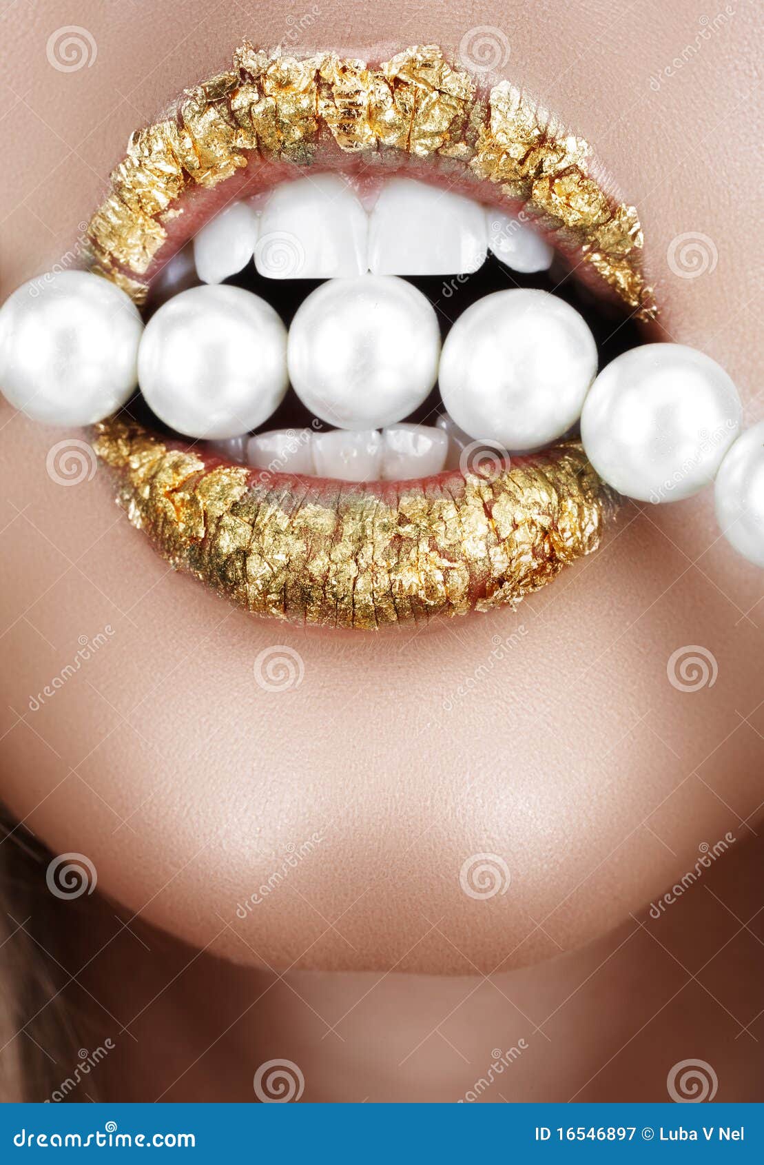 Gold Leaf Mouth with Pearls Stock Image - Image of gold, exotic: 16546897